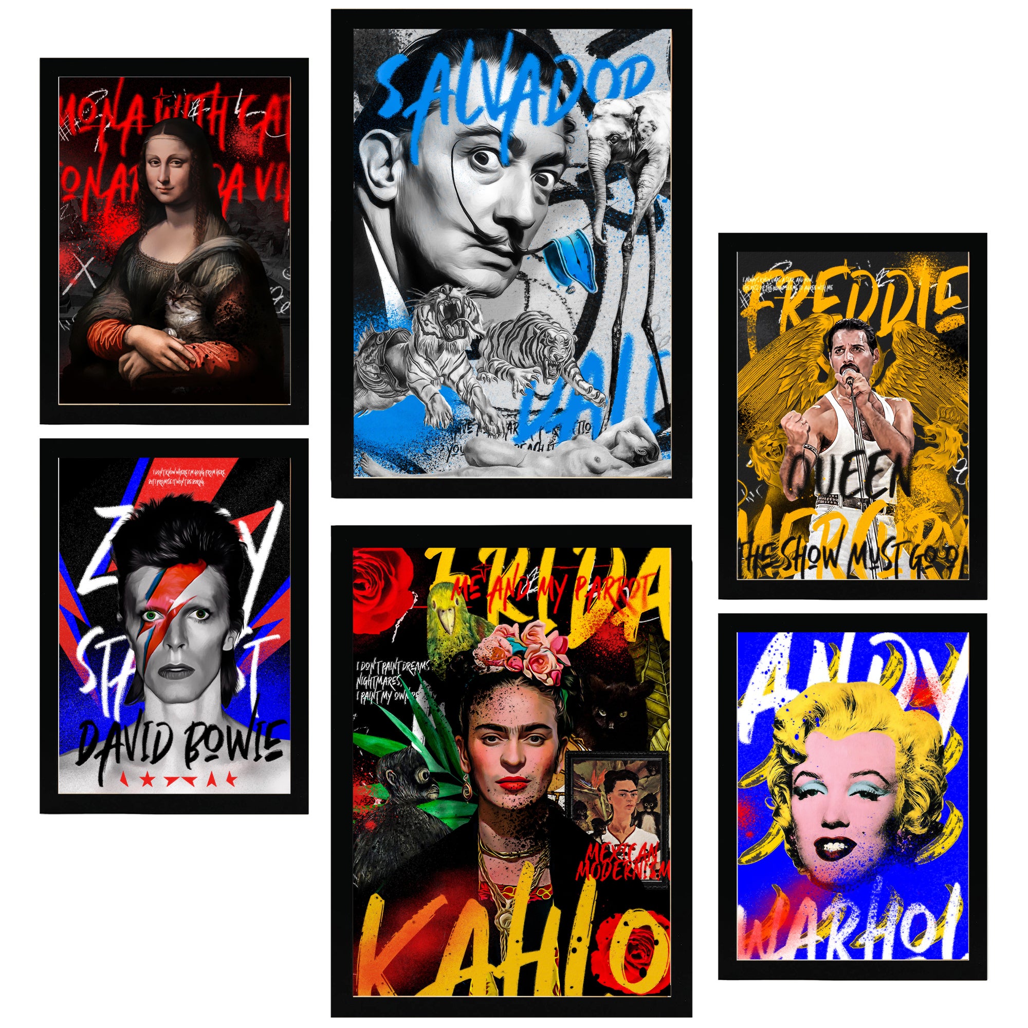 Lot De 6 Graffiti Emblématique Pop Frida Dali Mercury Bowie Marilyn ...