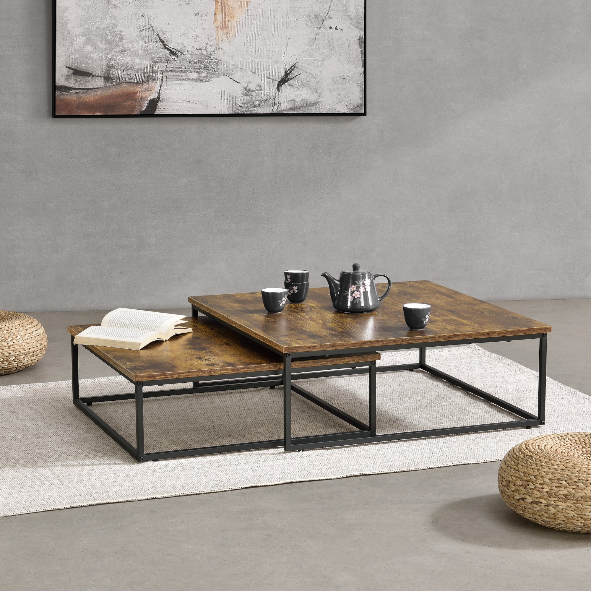 Set di 2 Tavolini Bassi Sovrapponibili Haninge - Color Legno Scuro [en ...