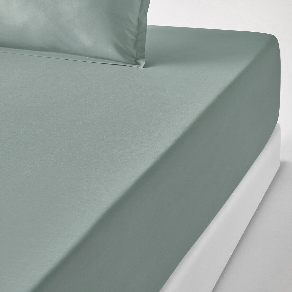Drap housse percale coton, bonnet 35cm, Scenario - Sauge - 180 x 200 cm ...