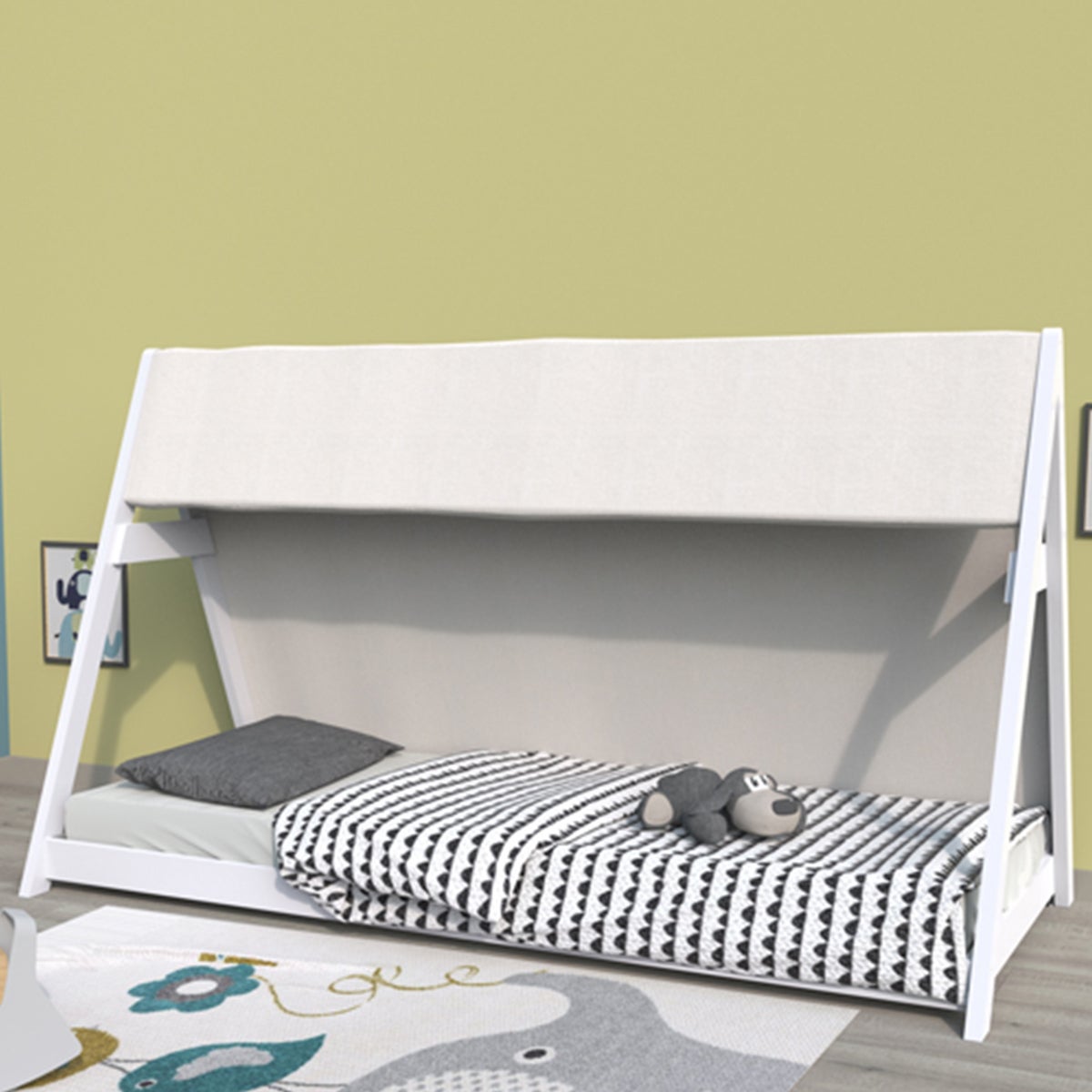 Lit cabane Tipi 90x200 cm avec sommier et toile Blanc | Leroy Merlin