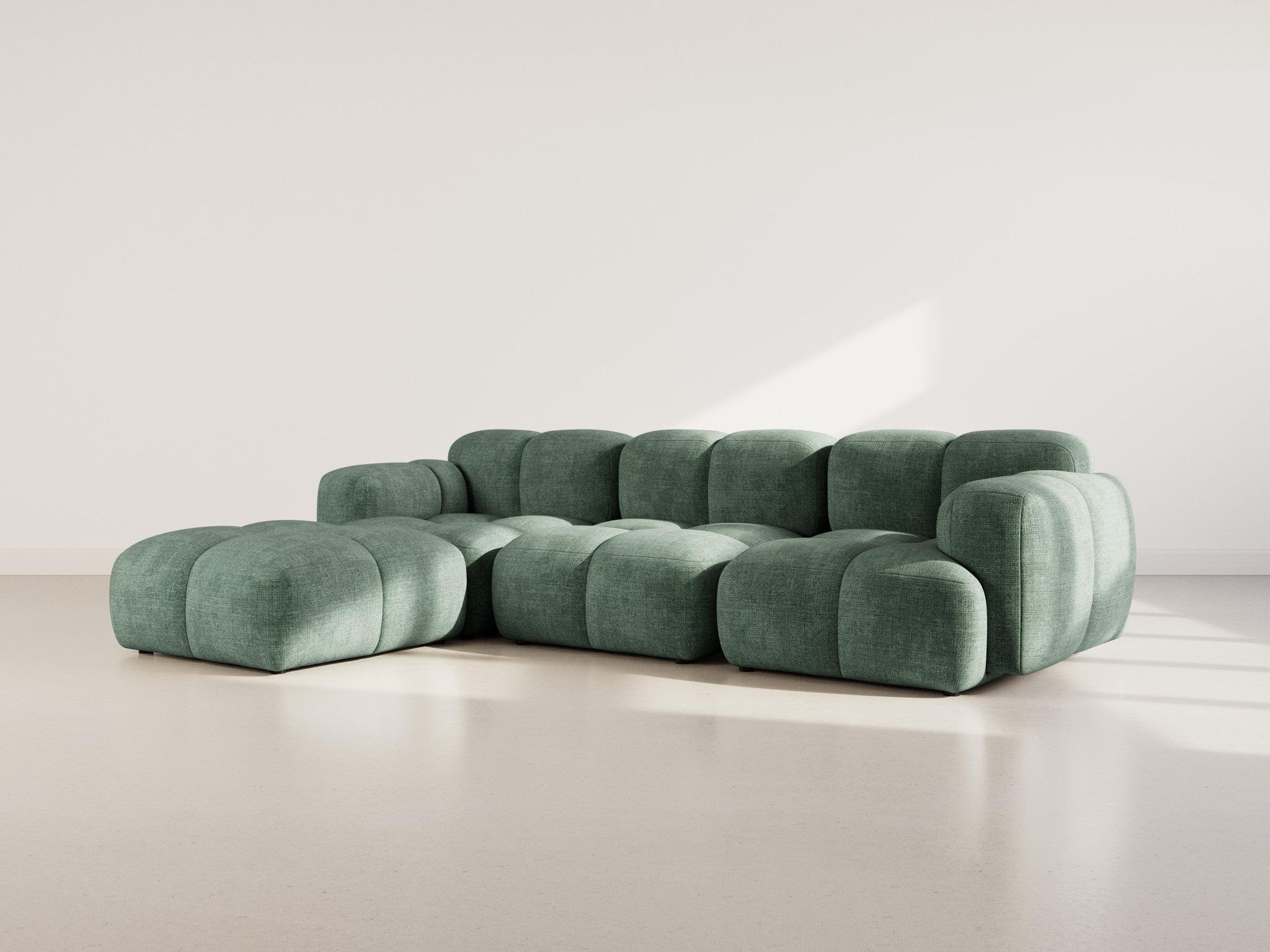 Canapé modulable 4 places angle réversible en velours texturé vert ...