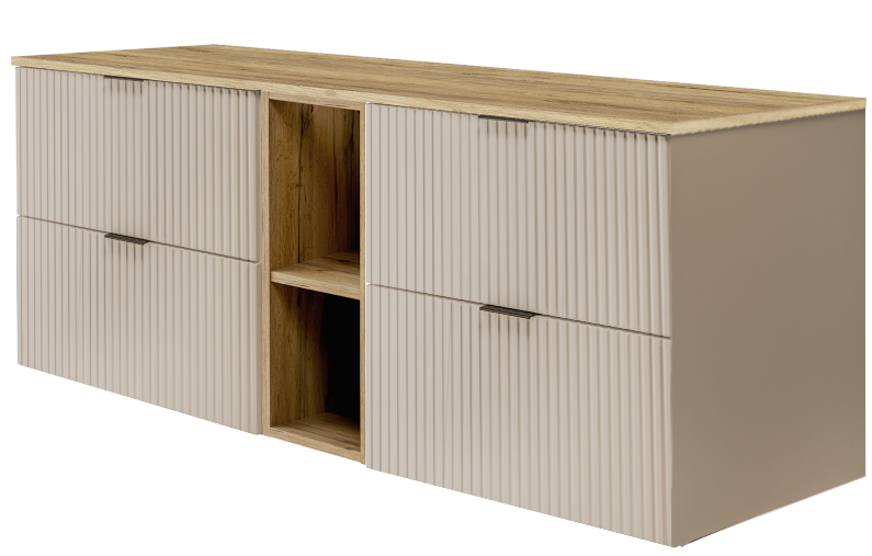 Meuble vasque, Cachemire / Chêne Craft + poignée noire, 140(2 x 60 + 20 ...