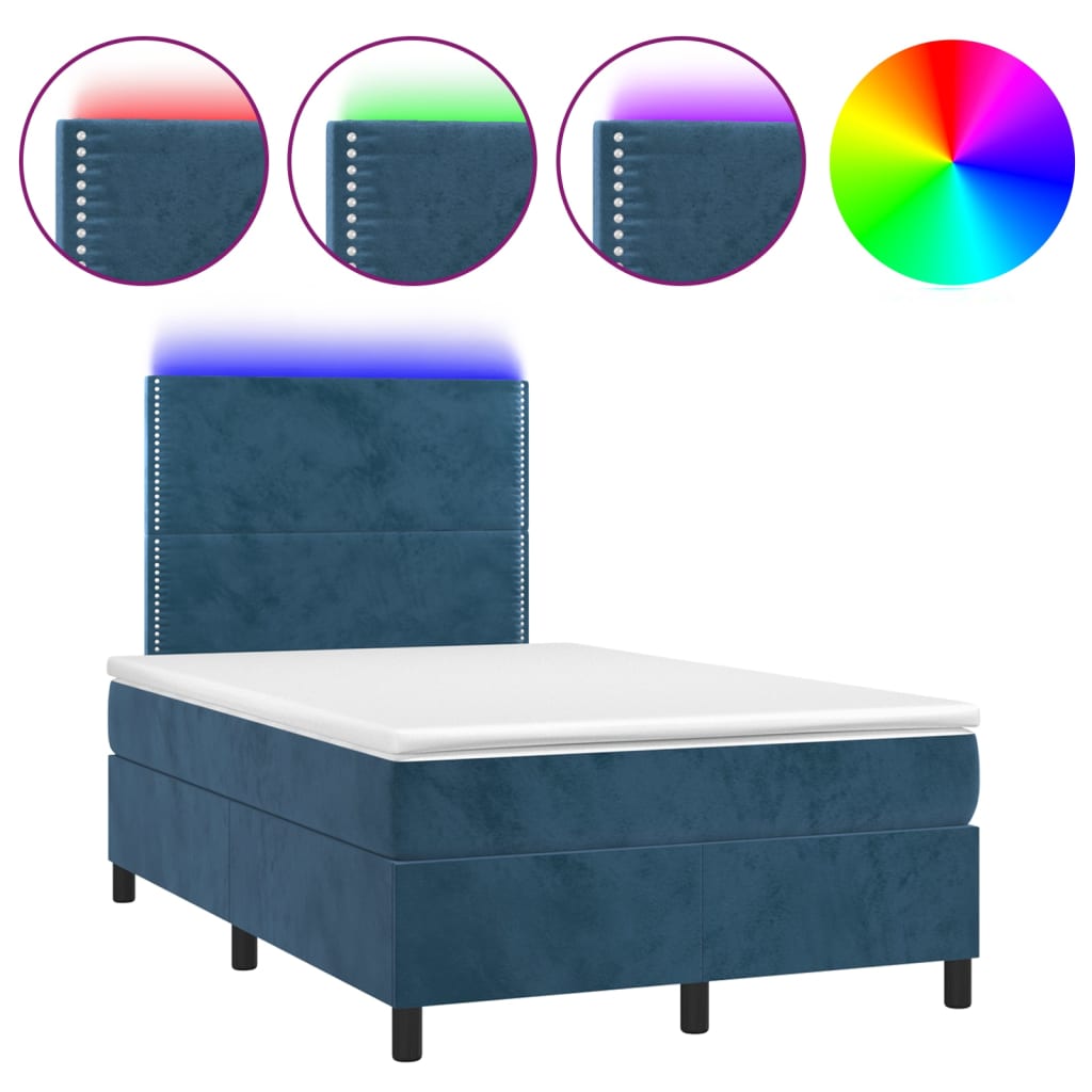 Cama box spring colchón y LED terciopelo azul oscuro 120x200 cm | Leroy ...