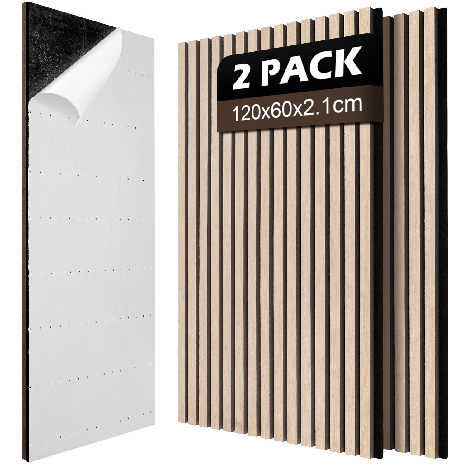 Lote de 2 paneles acústicos autoadhesivos para pared listones MDF ...