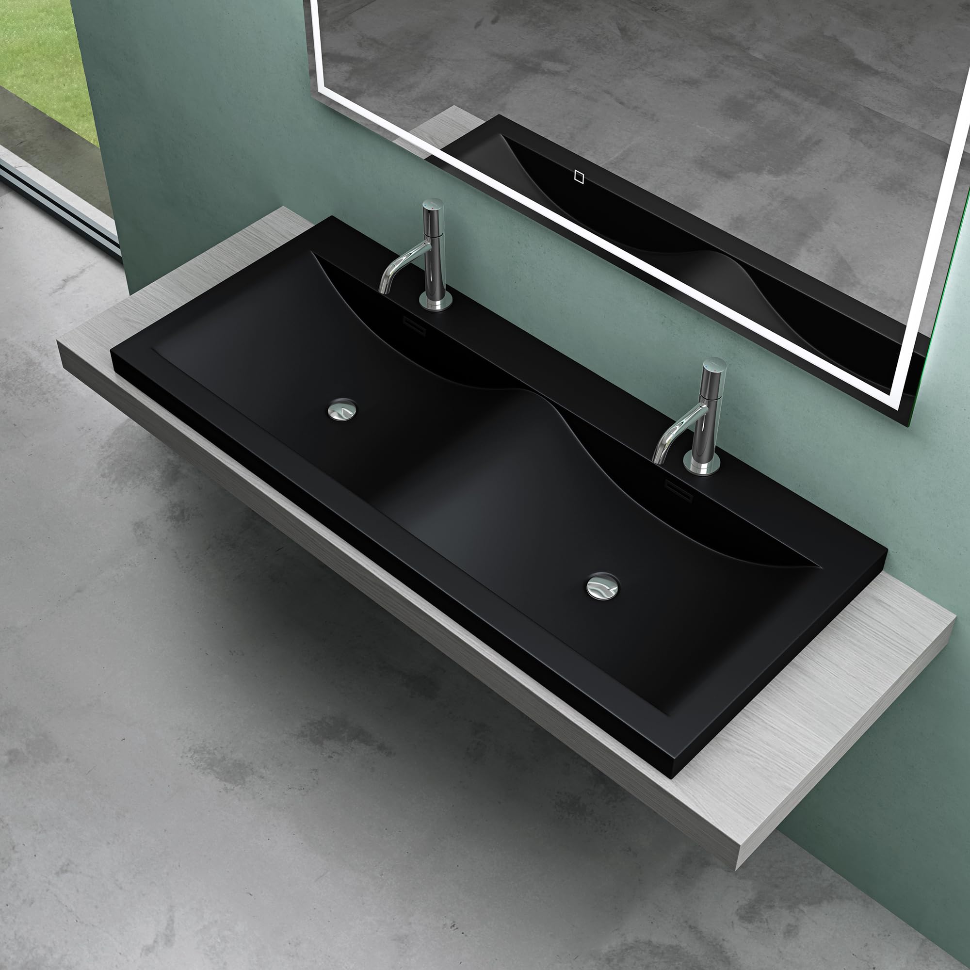Mai & Mai Double Vasque à Encastrer Noir Lavabo 2 Vasques 120x48x12 cm ...