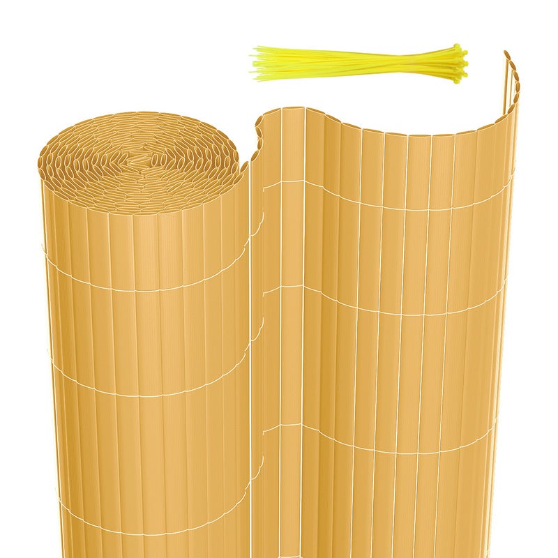 Biombo de mimbre PVC para terraza jardín balcón, Bambú (90 x 500 cm ...