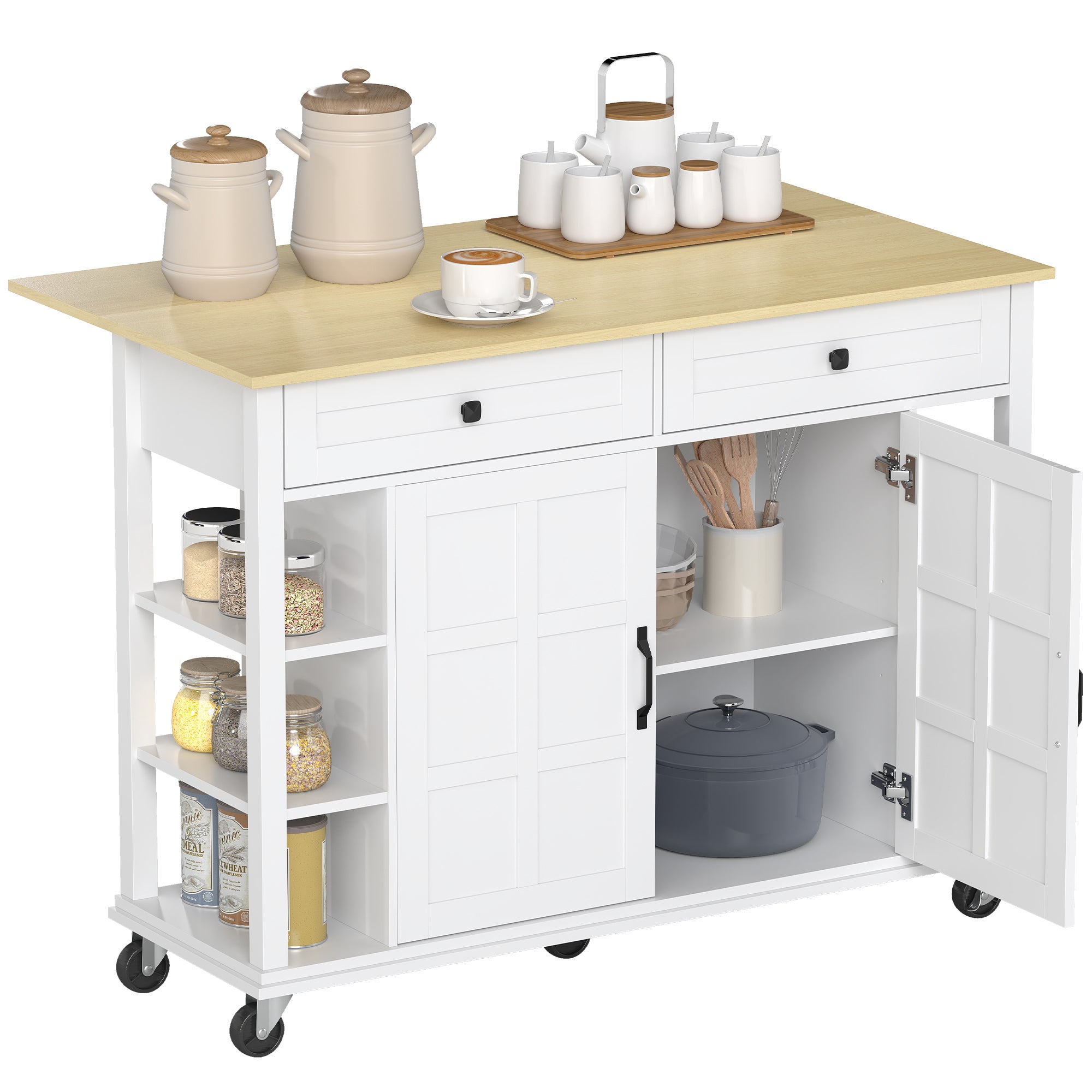 Carro de isla de cocina， Isla de cocina móvil con encimera plegable, 2 ...