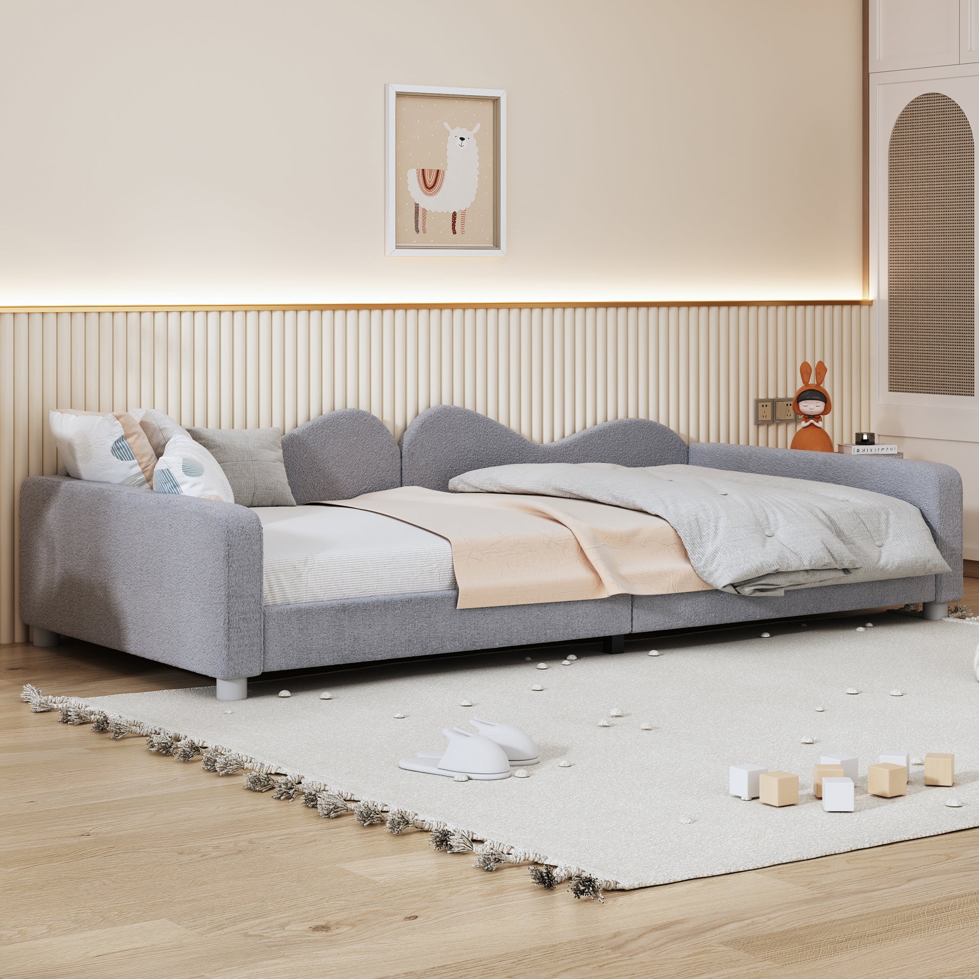 Lit enfant 90x200 cm - cadre en tissu peluche moelleu - gris - sans ...