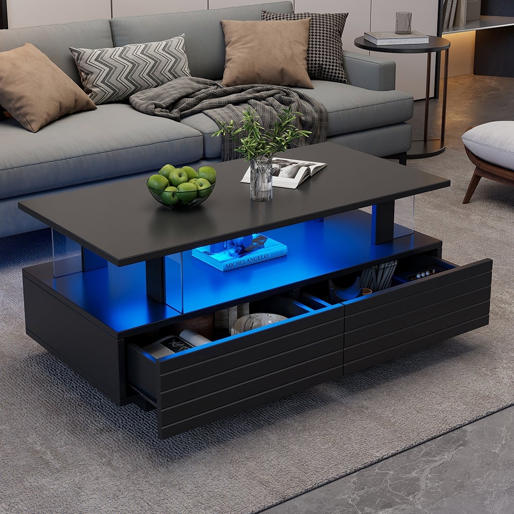 Table basse blanche à LED avec fonction de rangement en acrylique ...