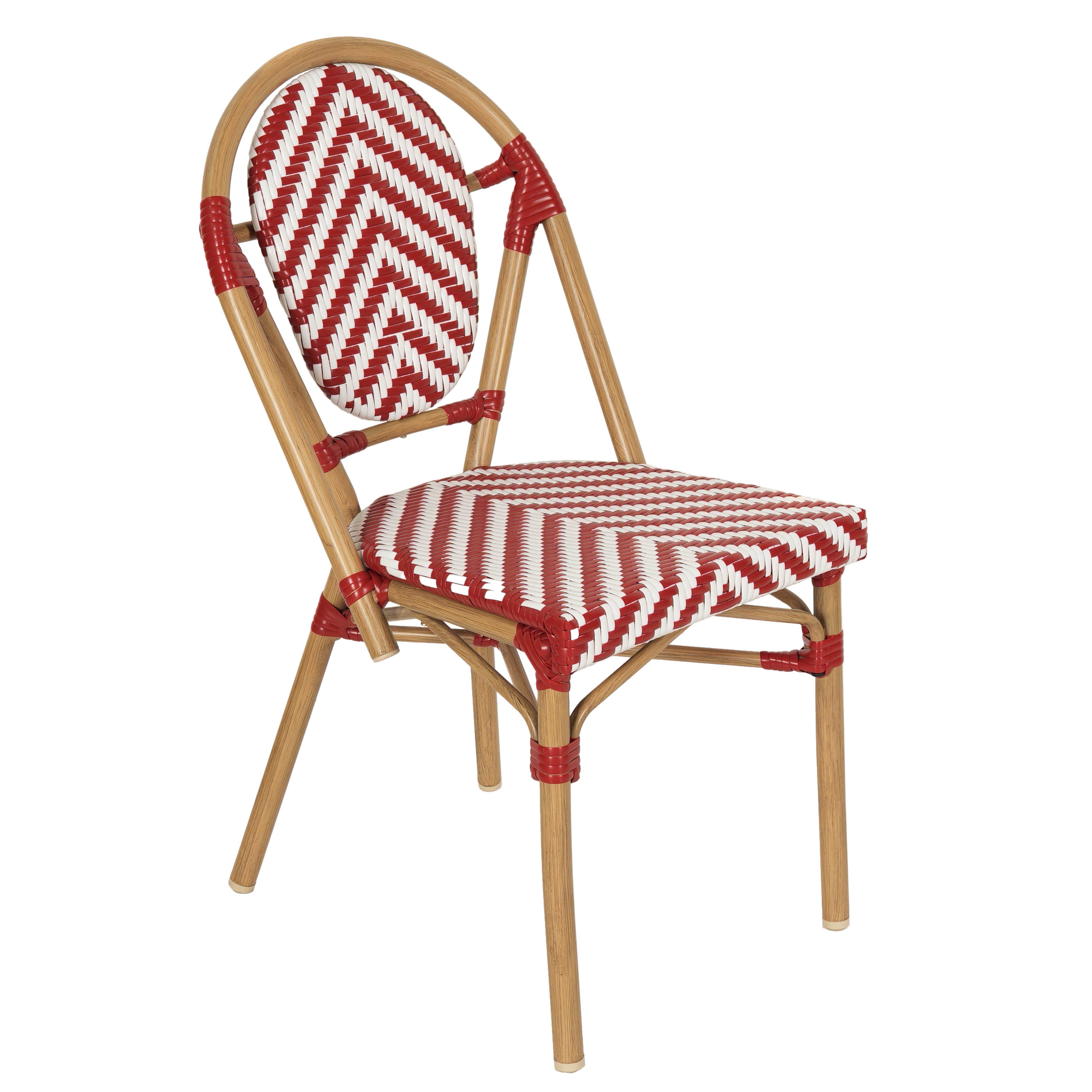Chaise de terrasse style bistrot parisien en aluminium et rotin rouge ...
