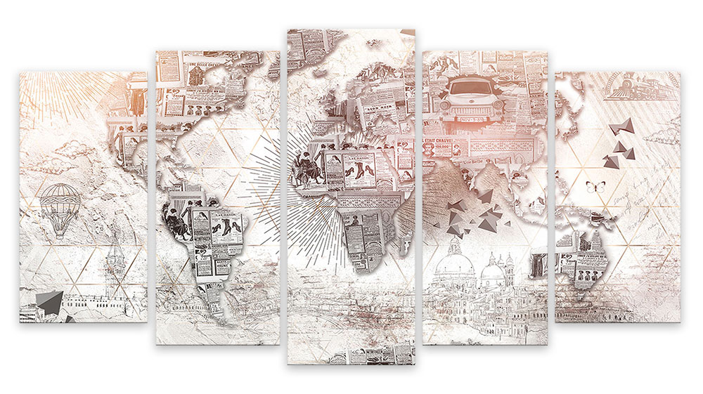 Cuadro 5 partes de la mente collage de papel mapa del mundo - 150x80 cm ...