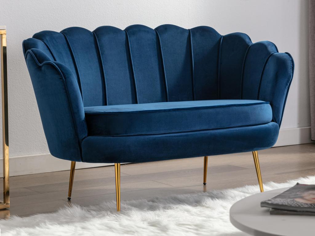 Divano 2 posti conchiglie in Velluto Blu notte - DANDELION di Pascal ...
