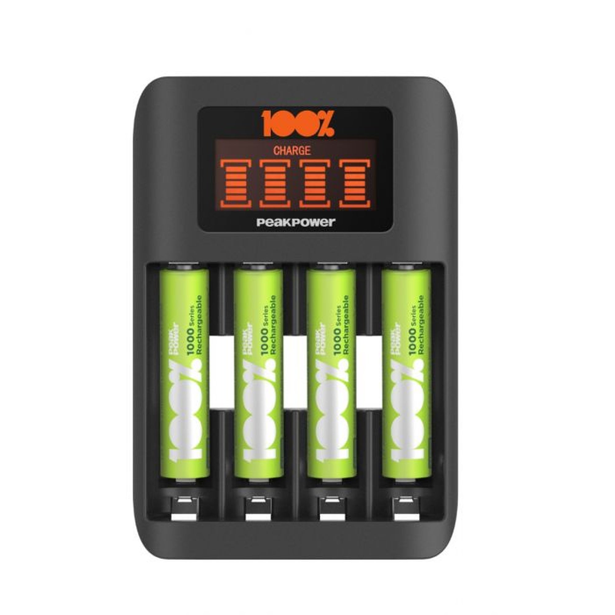 100% PeakPower Cargador de Pilas AAA y AA Super Rapido - Incluye 4 ...