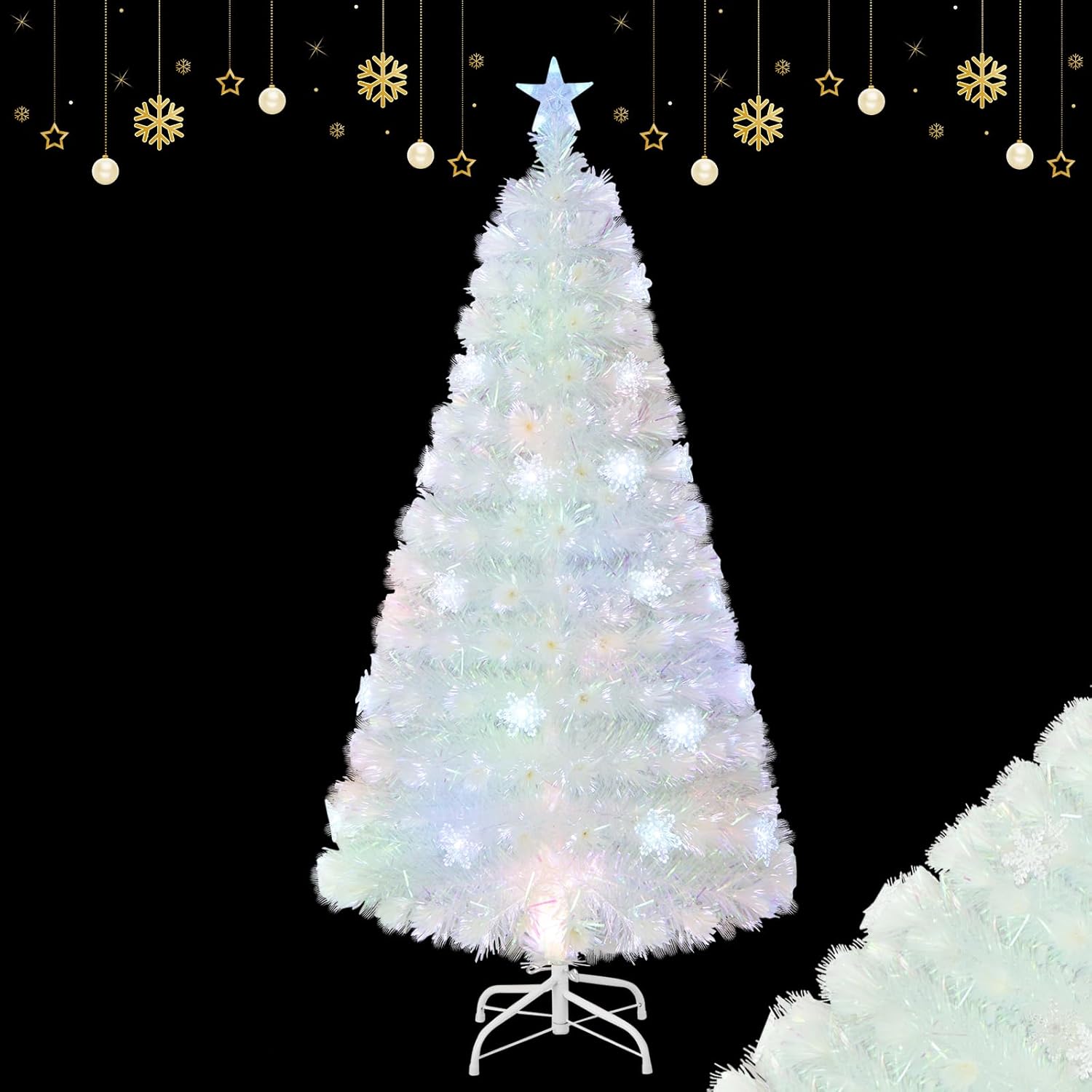 Árbol de Navidad Artificial de Fibra Óptica de 150 cm, Árbol de Navidad Artificial con 24 Luces ...