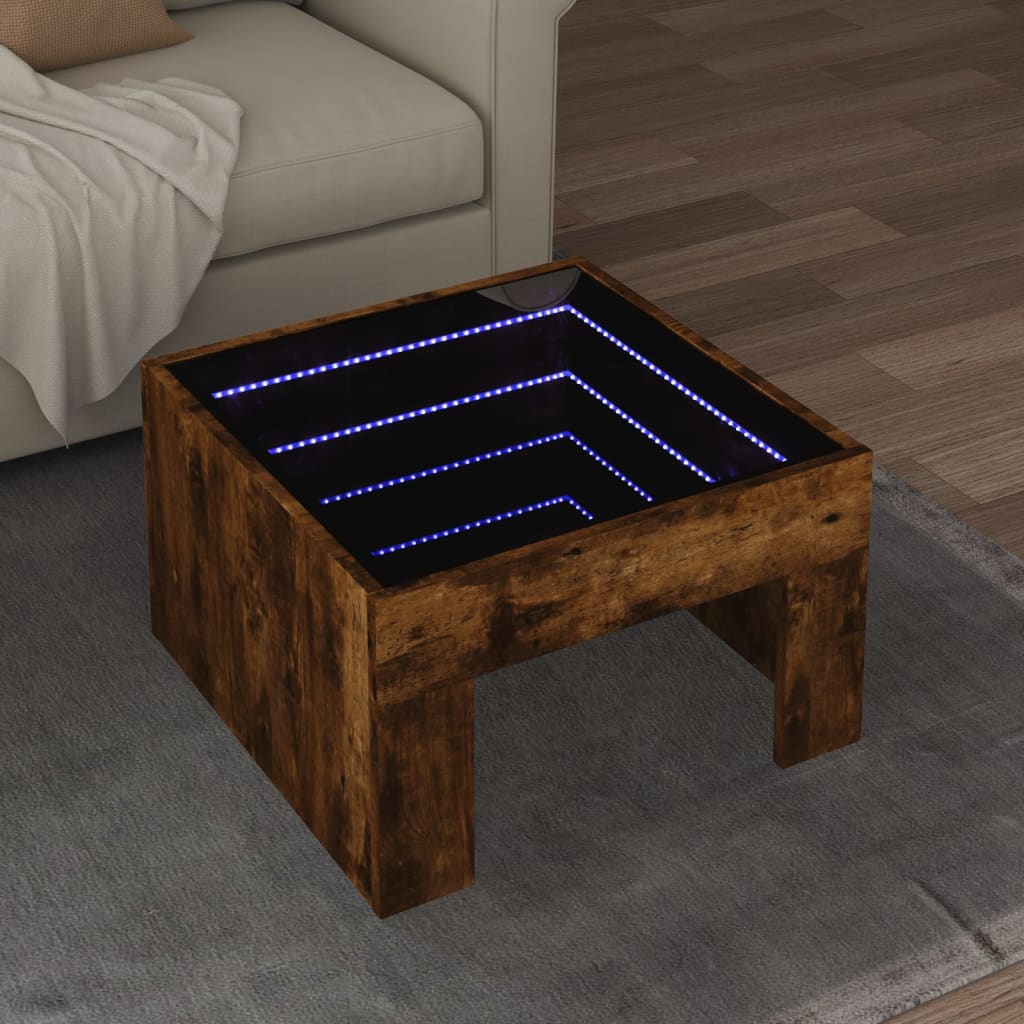 Table basse avec LED infini chêne fumé 50x50x30 cm | Leroy Merlin