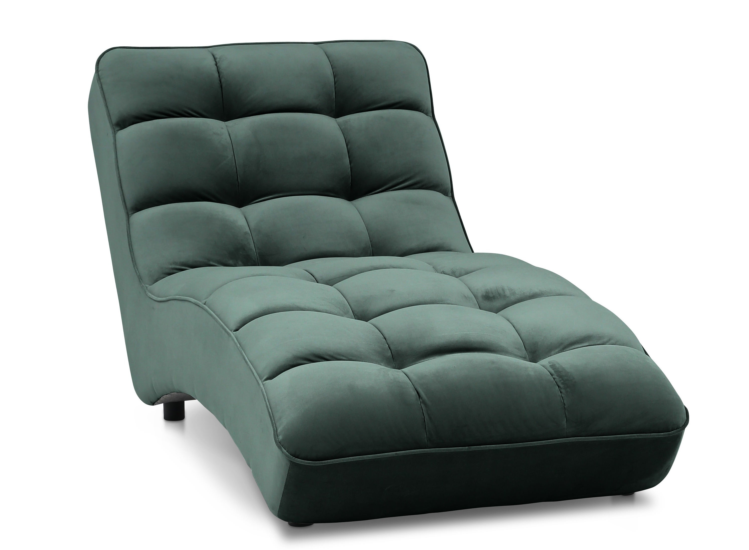 Chaise longue d'intérieur design velours vert bouteille capitonné Rikal ...