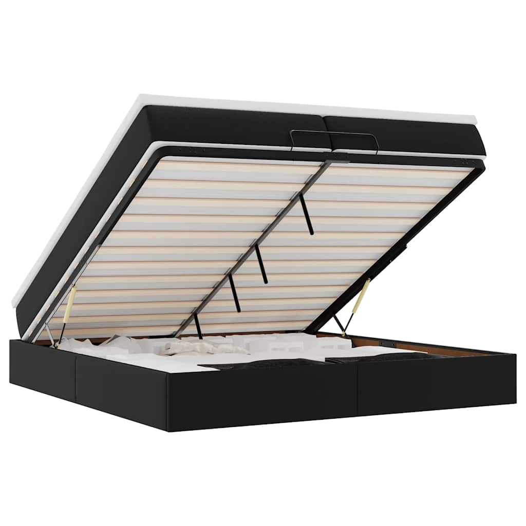 Estructura de cama otomana con colchones cuero sintético negro ...