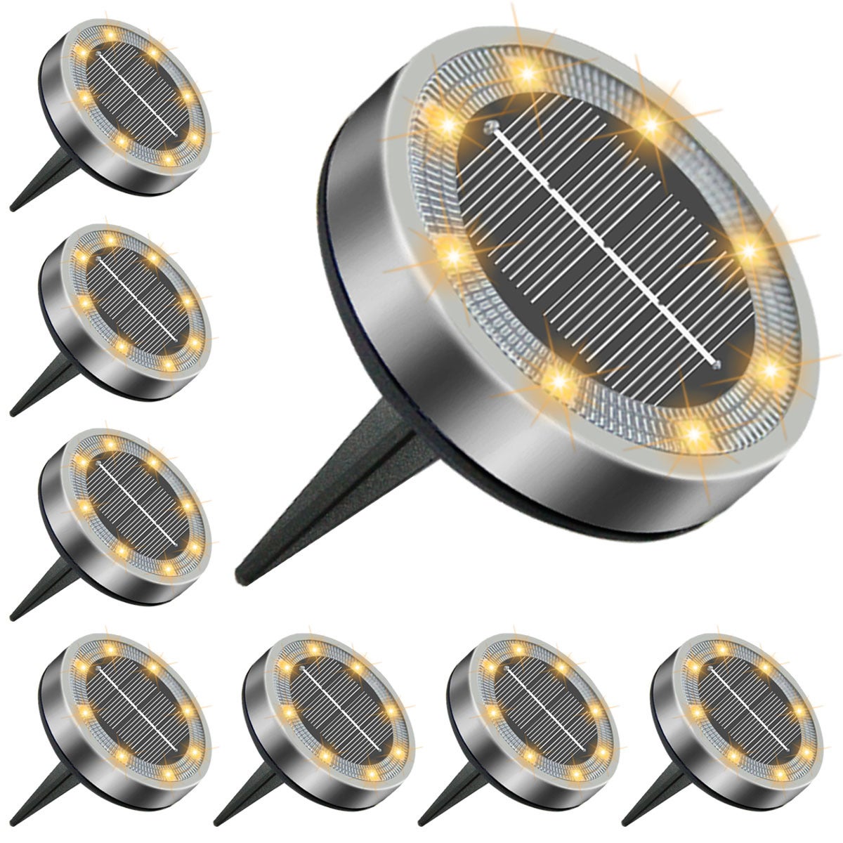 Paquete de 16 luces solares de suelo, 8 luces LED solares para jardín ...