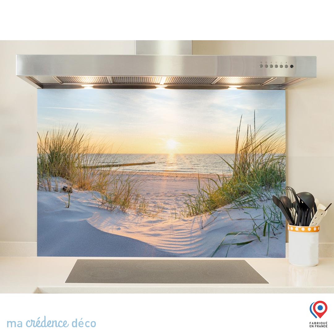Crédence cuisine fond de hotte Dunes et soleil - Verre trempé - L 45 cm ...