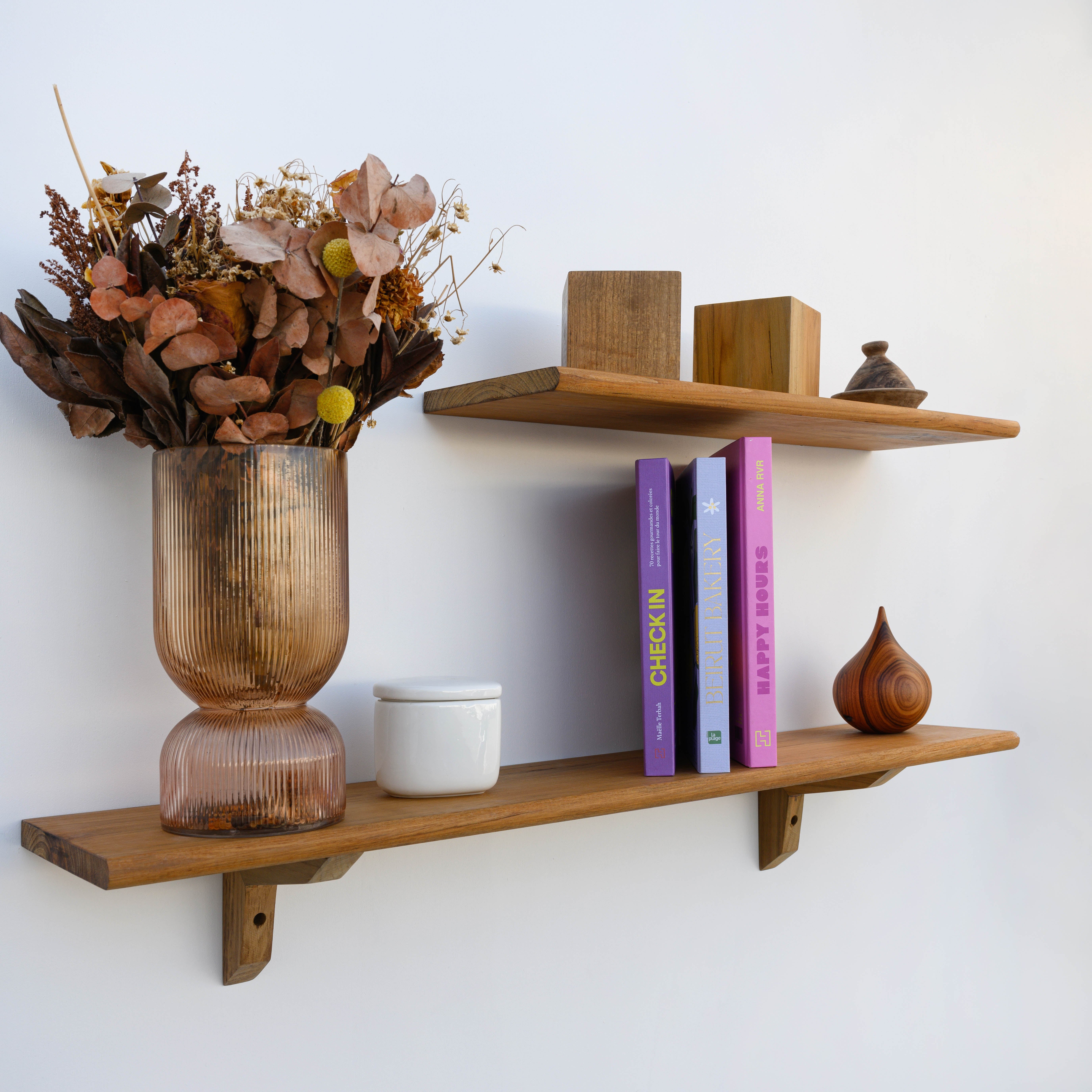 Estante rectangular de madera de teca aceitada - Estante de pared - 18 ...