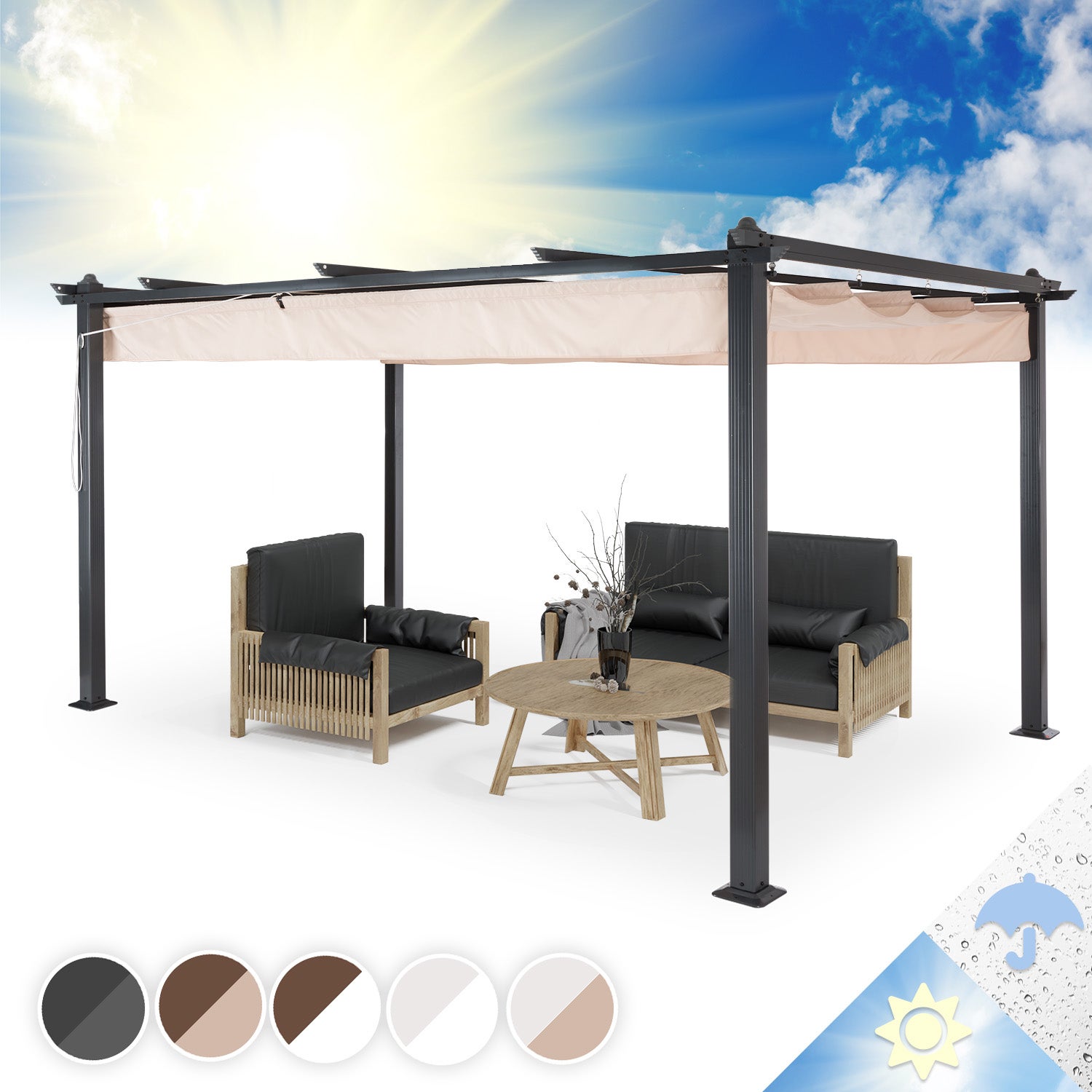 Blumfeldt Pantheon 3x4 Pergola 3x4m Aluminium Parasol Polyester Beige ...