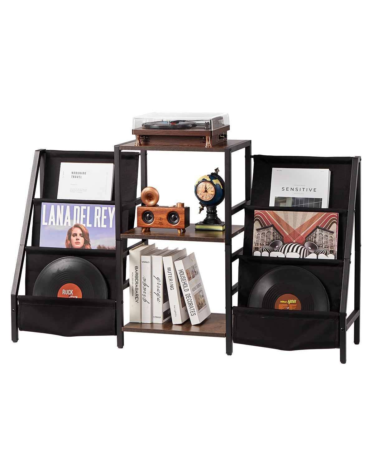 Meuble vinyles 3 niveaux,VEVOR support tourne-disque métal,armoire à ...