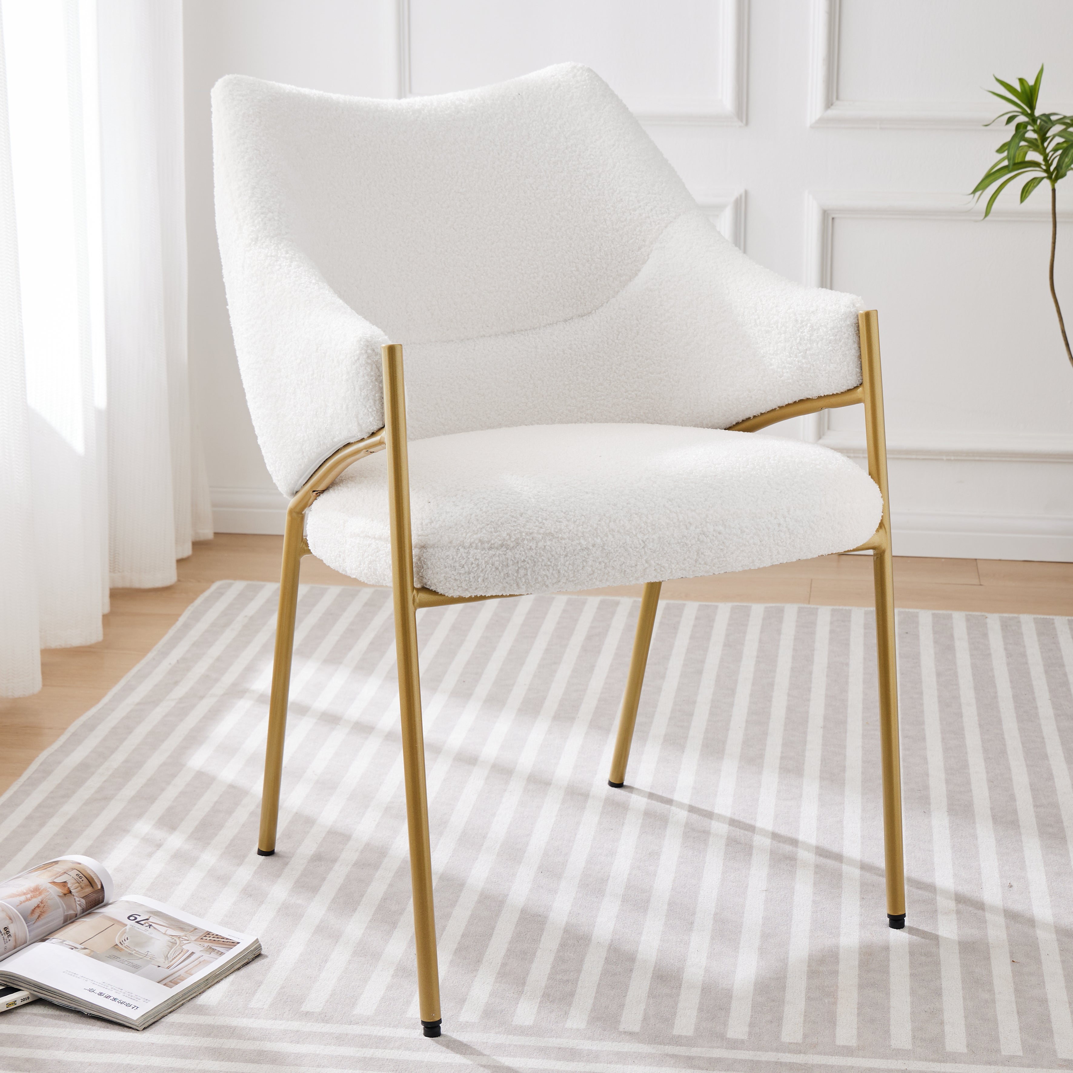1 Chaise de salle à manger avec accoudoirs - tissu en sherpa - style ...