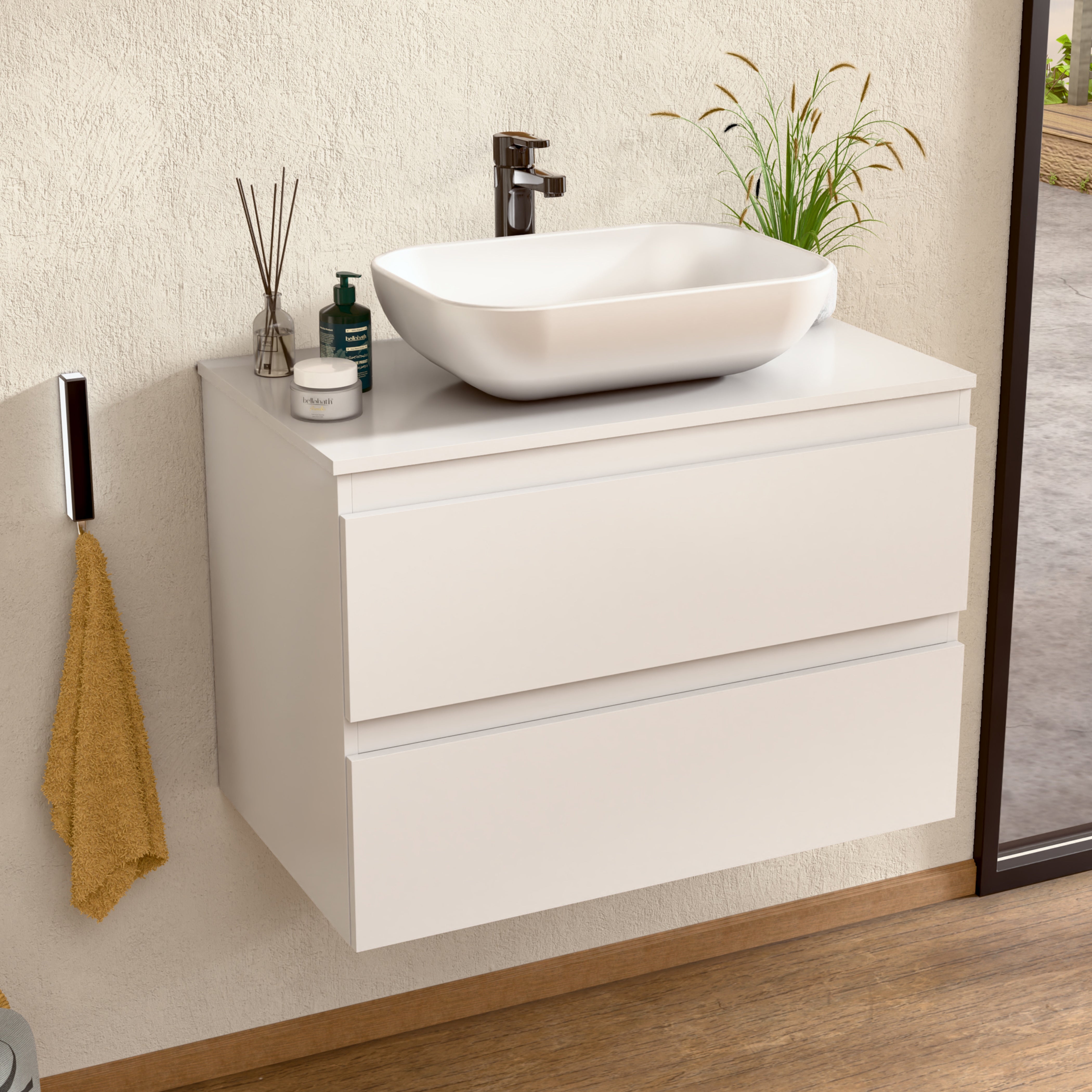 BELLOBATH - Meuble Salle de Bain avec Plan Vasque en Céramique, Meuble ...