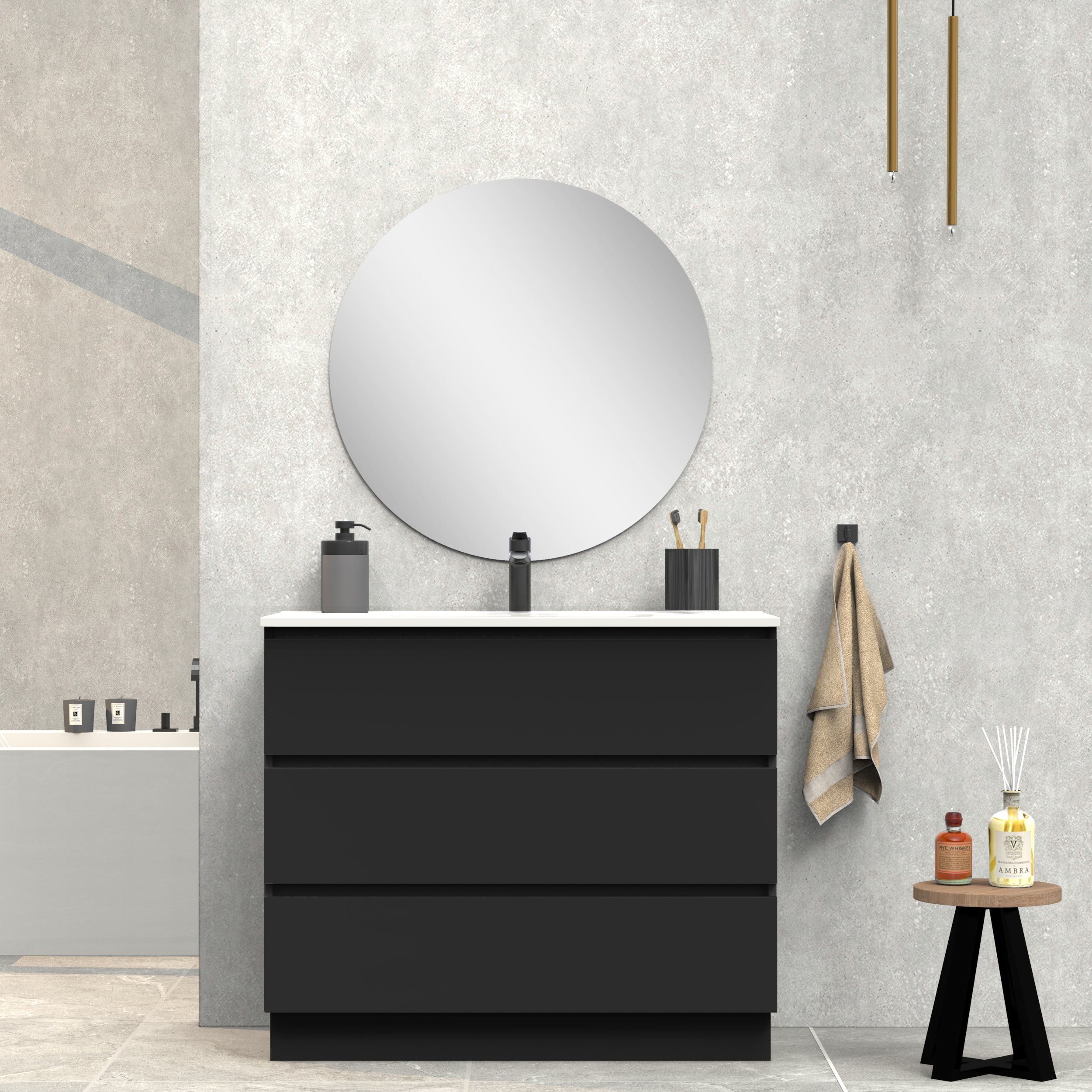 ENSEMBLE DE SALLE DE BAIN SPARK | 100 CM NOIR | TROIS TIROIRS | LAVABO ...