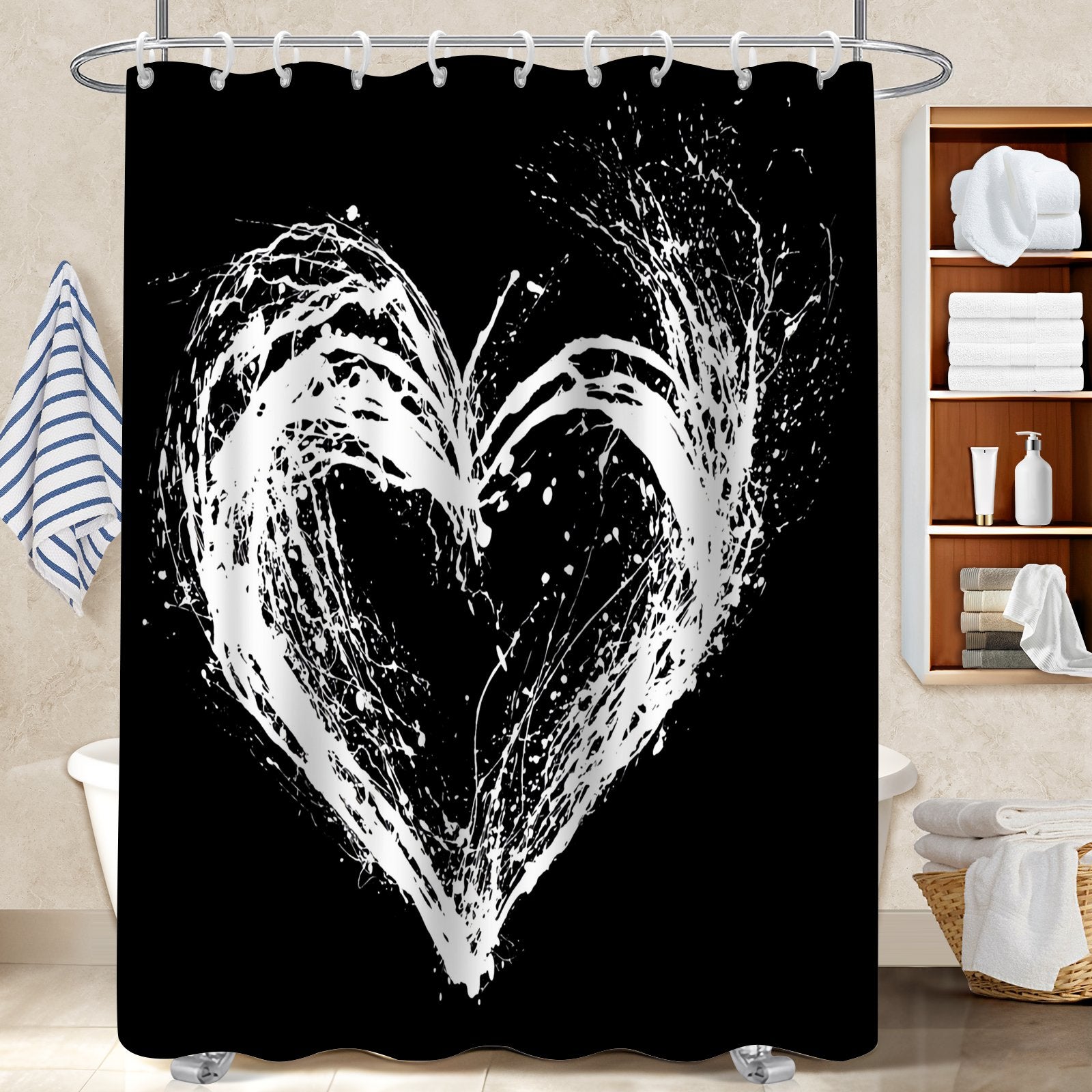 Rideau douche imperméable polyester 180x180 cœur artistique | Leroy Merlin