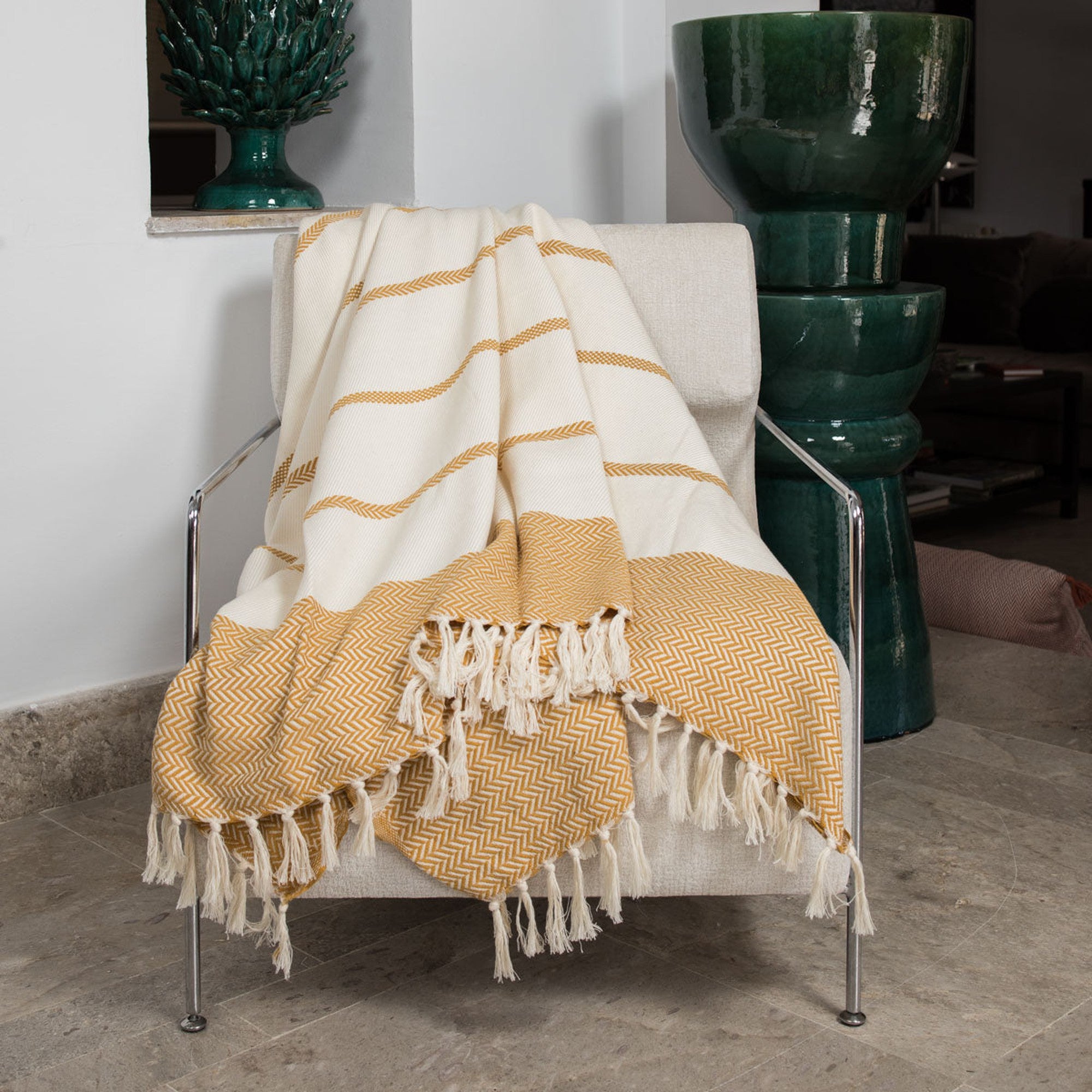 Plaid 130x170 coton moutarde | Leroy Merlin