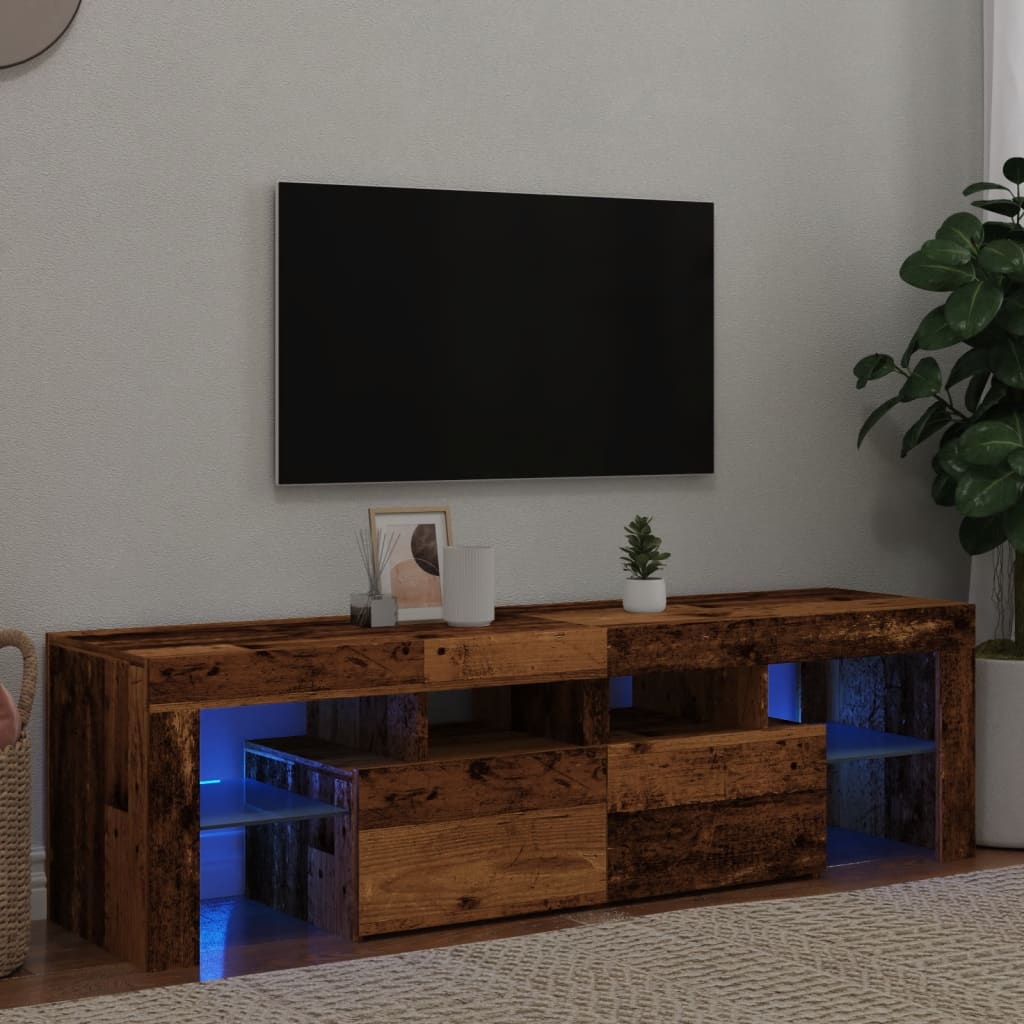 Meuble TV avec lumières LED vieux bois bois d'ingénierie | Leroy Merlin