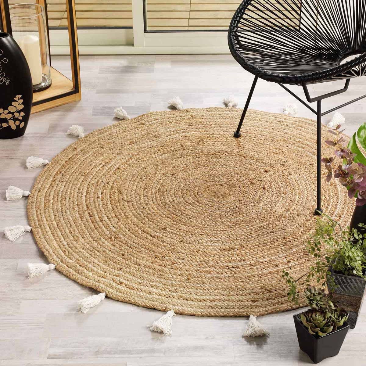 Tapis Rond Déco en Jute "Shira" 120cm Blanc | Leroy Merlin