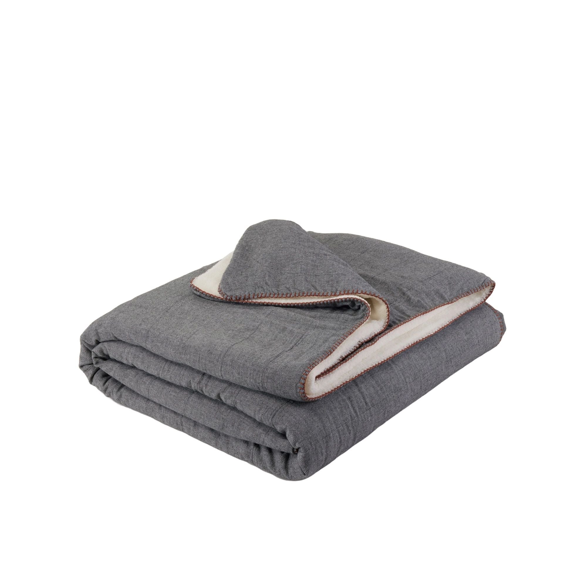 MADURA - Couvre-lit Dashan en Chambray doublé de polaire Noir 230x260 ...
