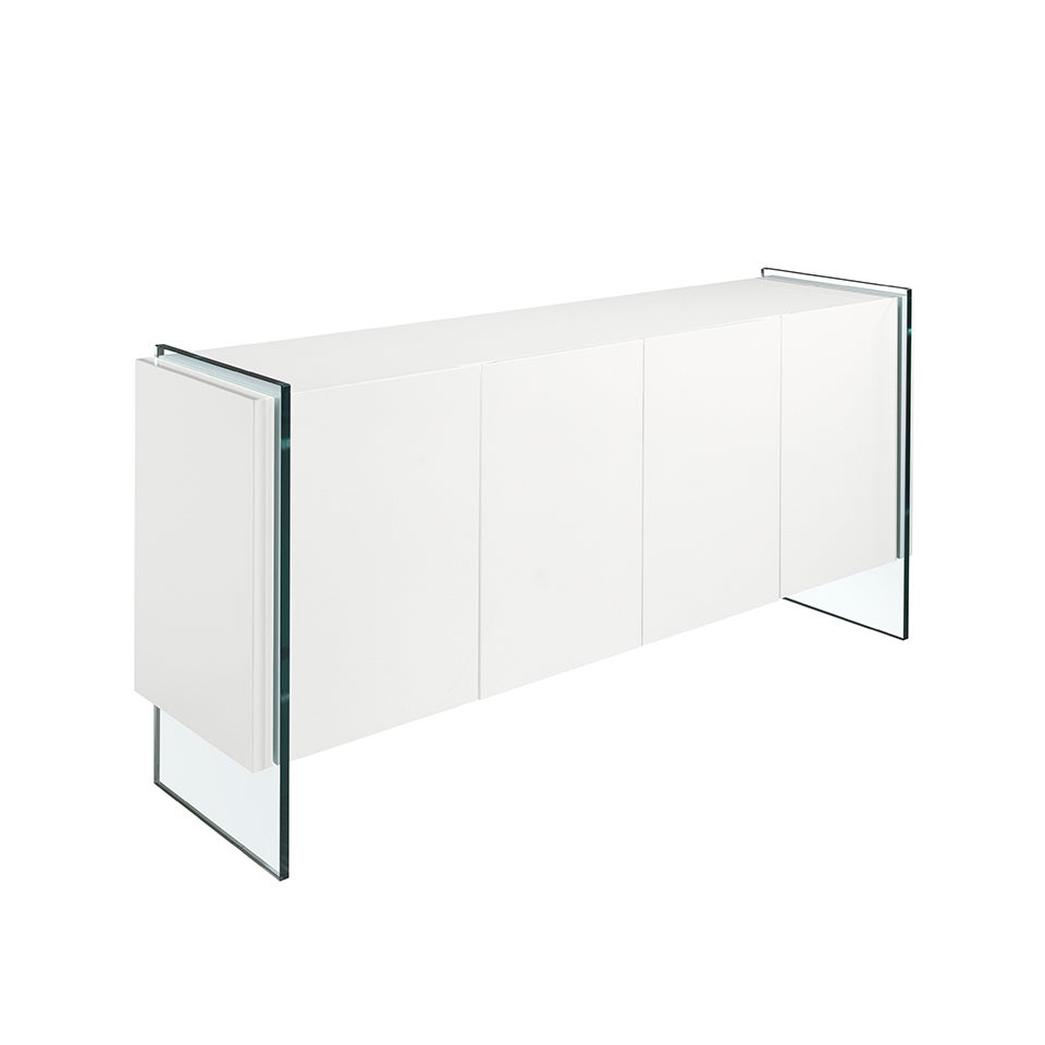 Credenza in legno bianco e vetro temperato 170 x 43 x 77 cm