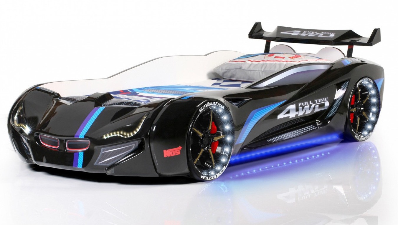 Lit voiture de course turbo V2 noir 90x190 | Leroy Merlin