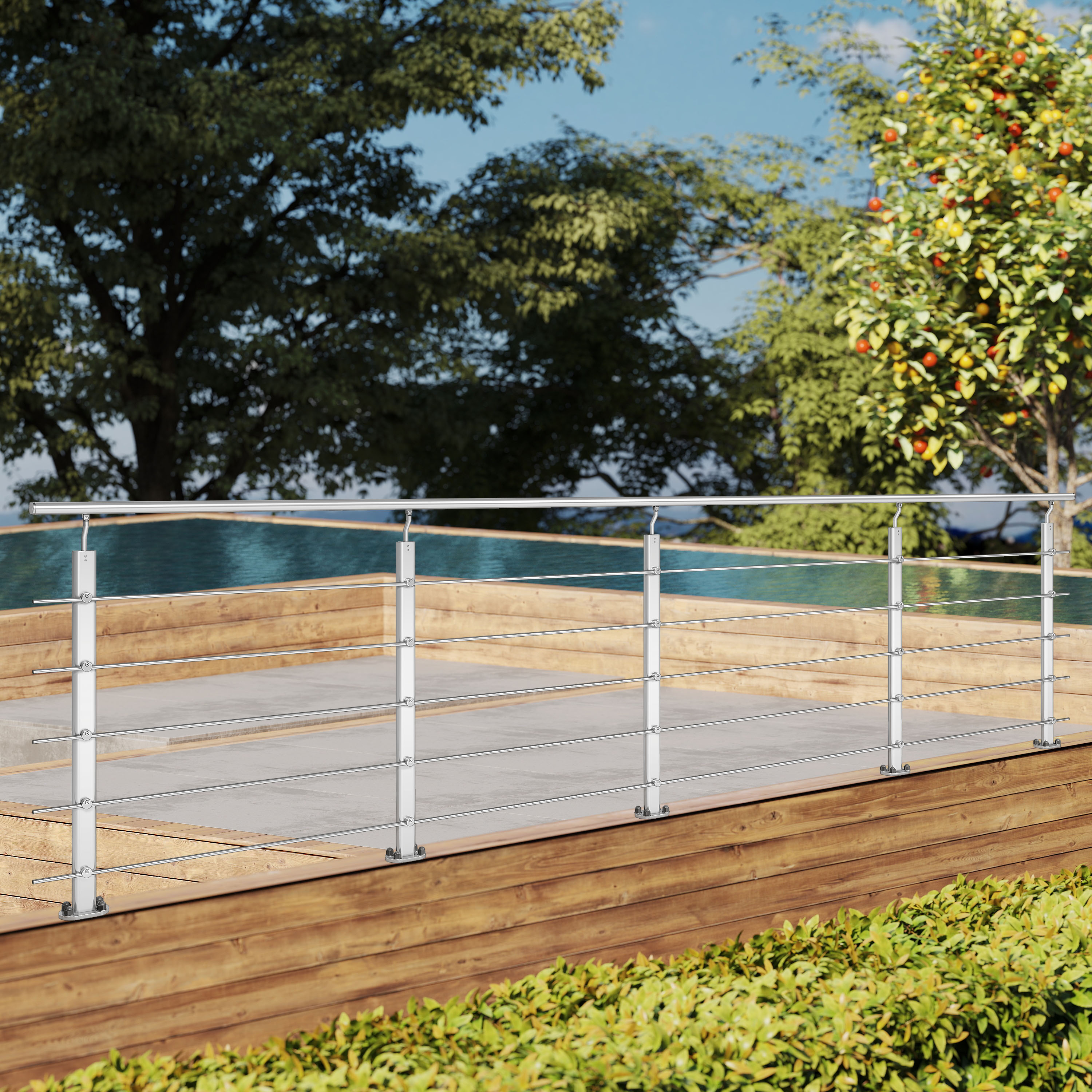 AICA Barandillas de aluminio Plateado mate - 400x100 cm con 5 ...
