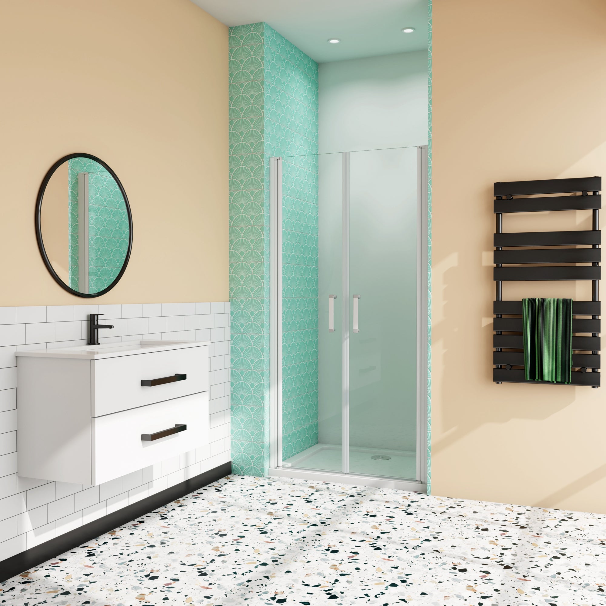 AICA Mampara de Ducha Frontal Abatible Dos Hojas Perfil Gris Mate ...