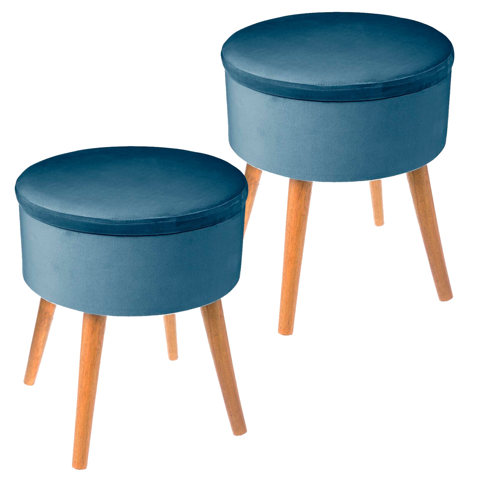 Lot de 2 tabourets de rangement en velours bleu foncé | Leroy Merlin