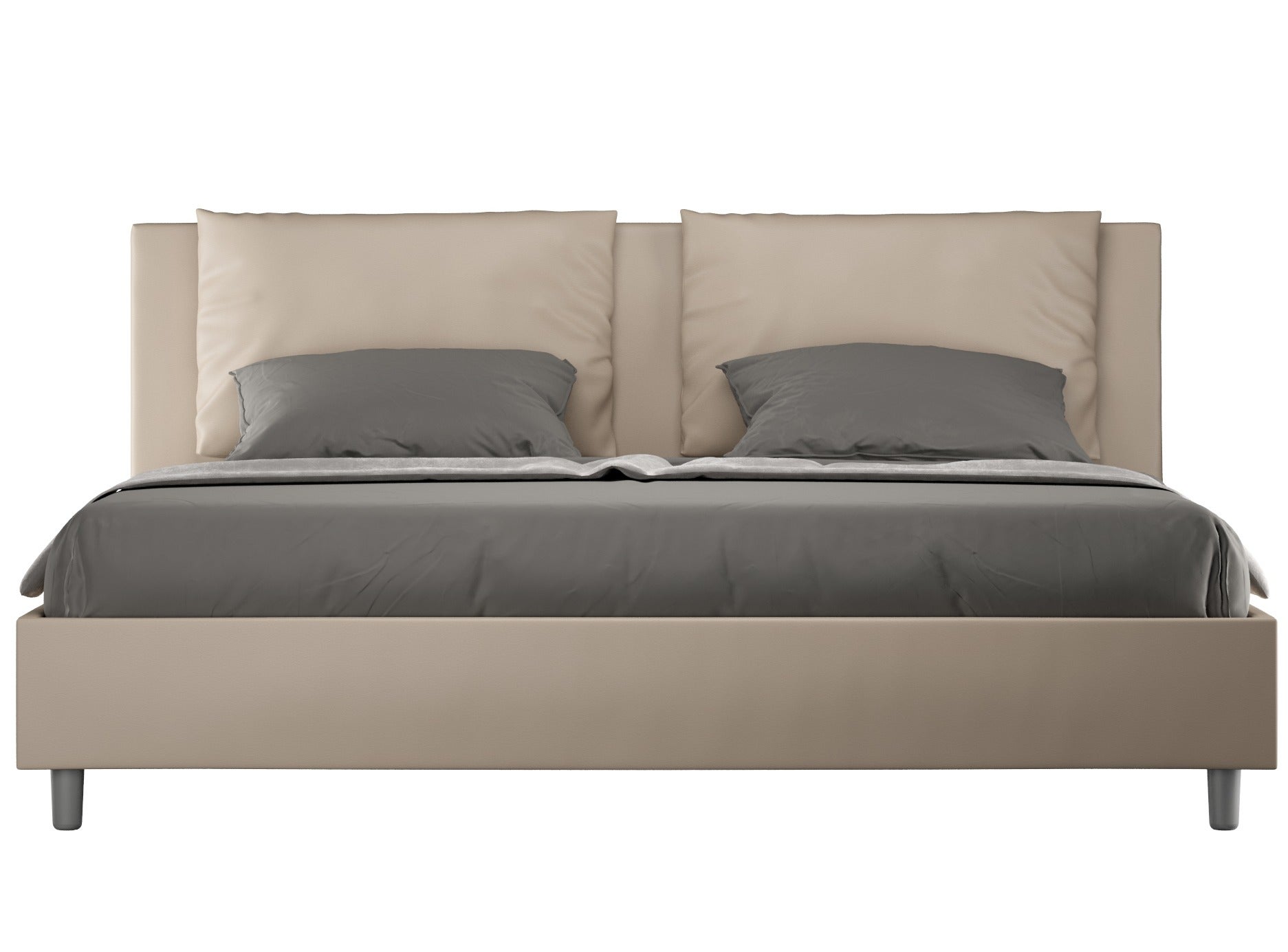 Lit moderne 180x200 cm avec tête de lit coussins simili cuir beige Anja ...