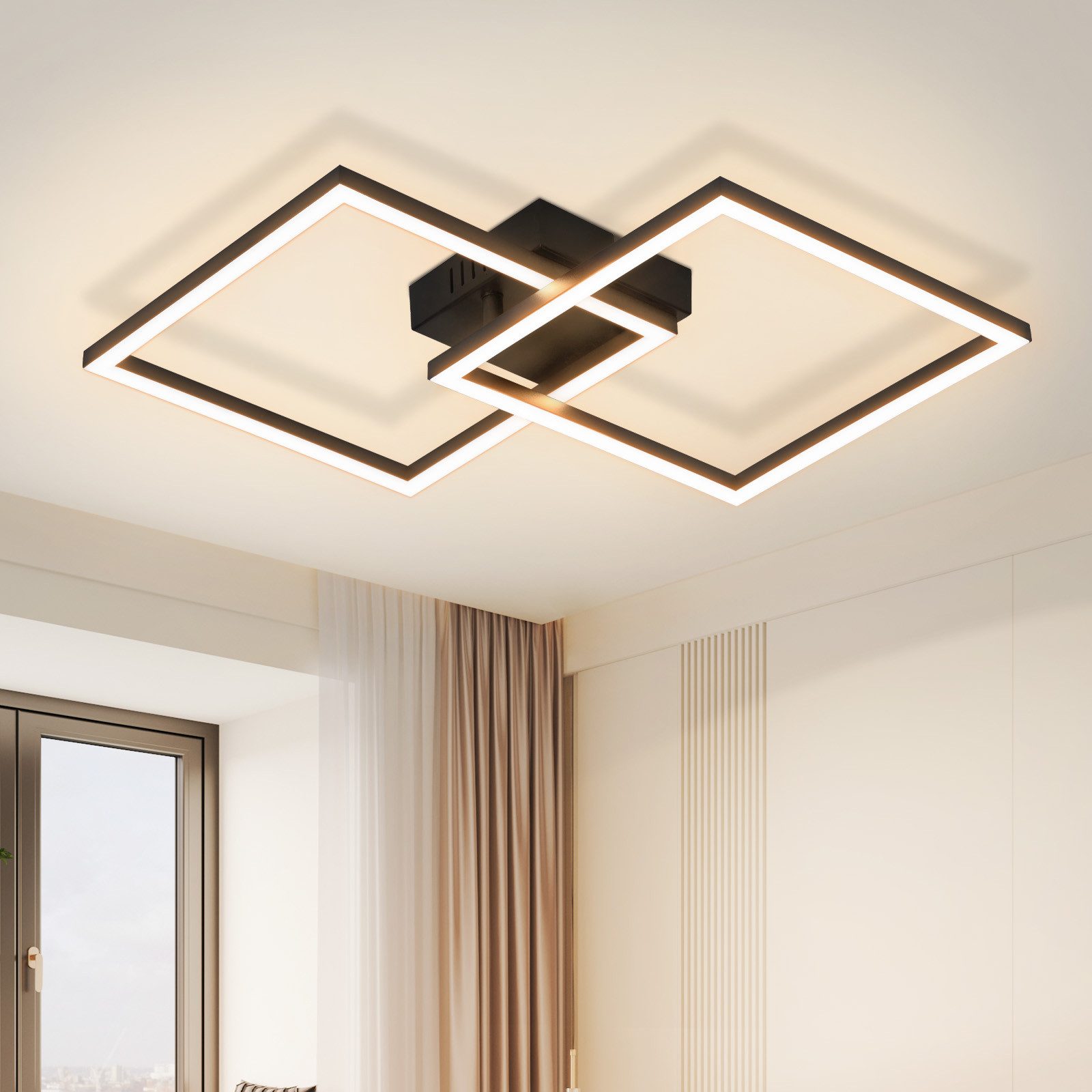 ZMH LED plafoniera soggiorno 2 cornice nero quadrato plafoniera moderna ...