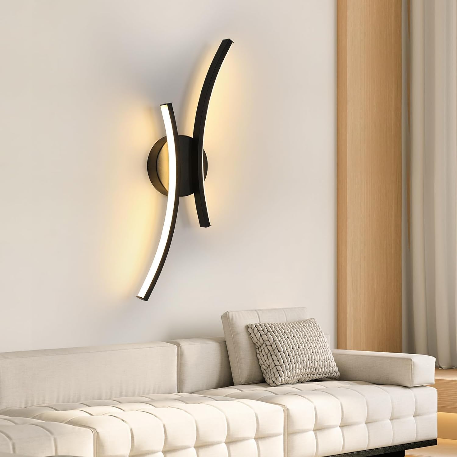 Aplique de pared LED para interior, 20 W, 2500 lm, diseño curvo moderno ...