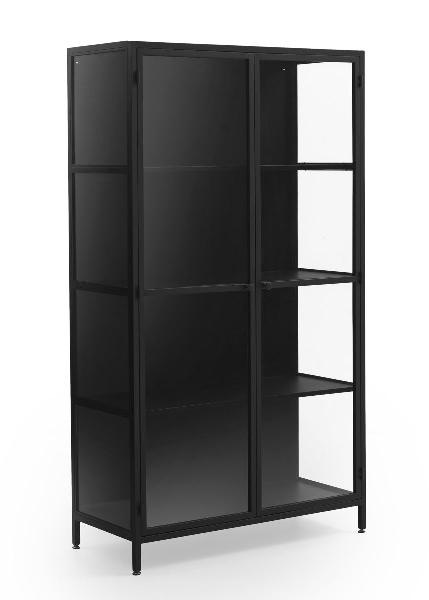 Vitrine avec portes et côtés en verre, structure métallique noire ...