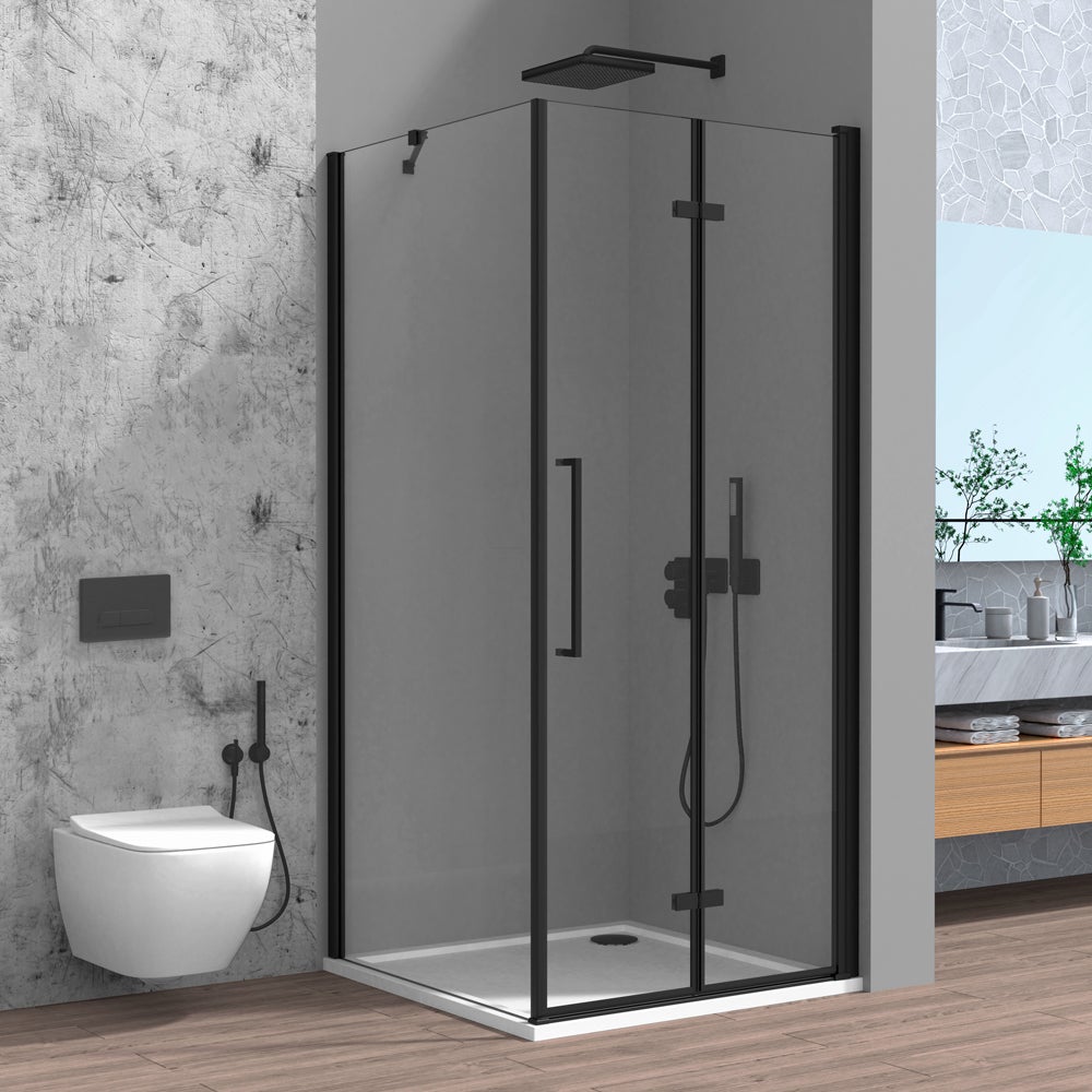 Cabine de douche d'angle pliante 80x90 en verre trempé transparent avec ...