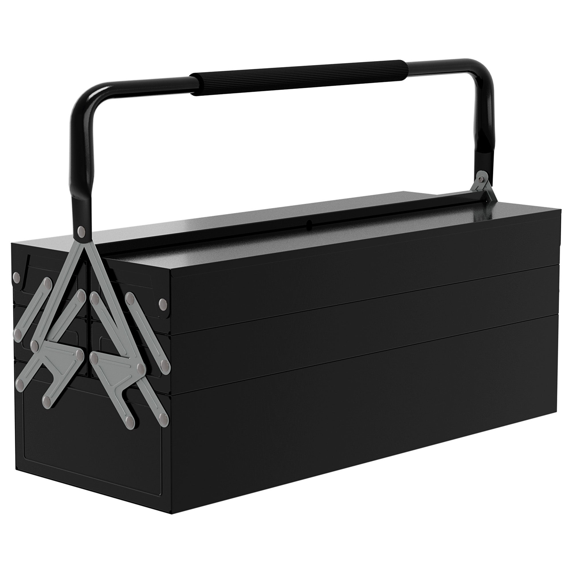 Boîte à outils en acier 5 compartiments pliables 56x20x41 cm - Noir ...