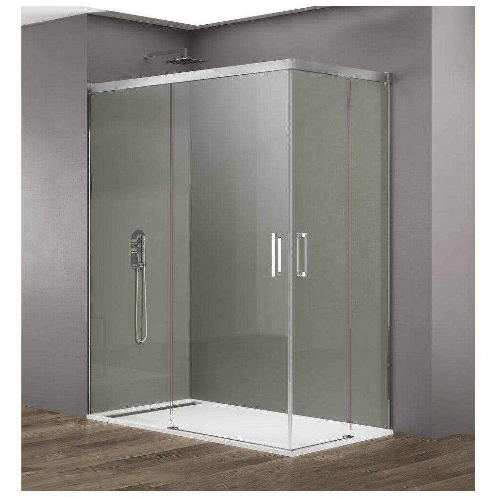 MAMPARA BASIC ANGULAR TRANSPARENTE CROMO 125X80 | Leroy Merlin