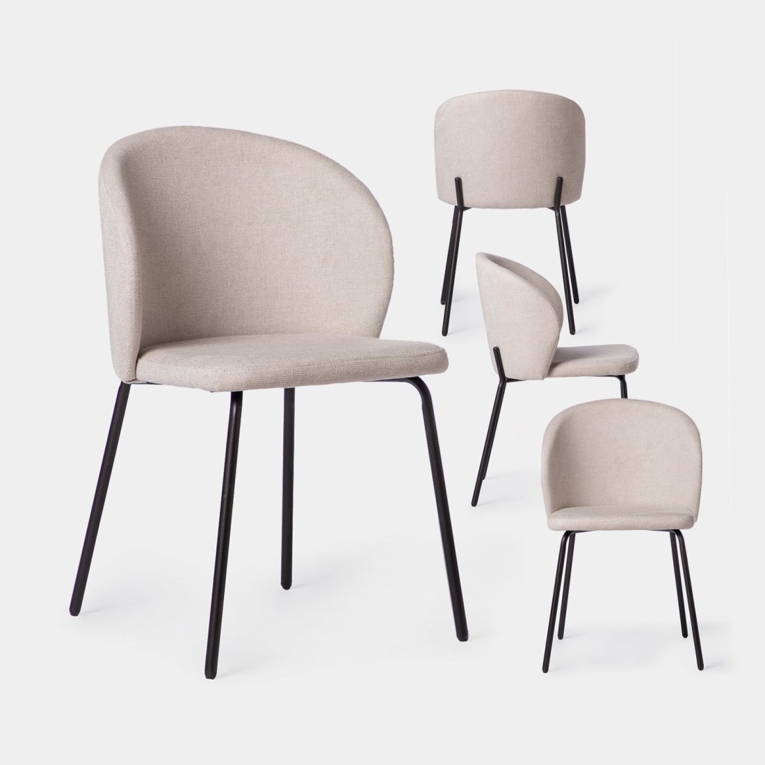 Pack 4 chaises de salle à manger rembourrées en beige avec pieds noirs ...