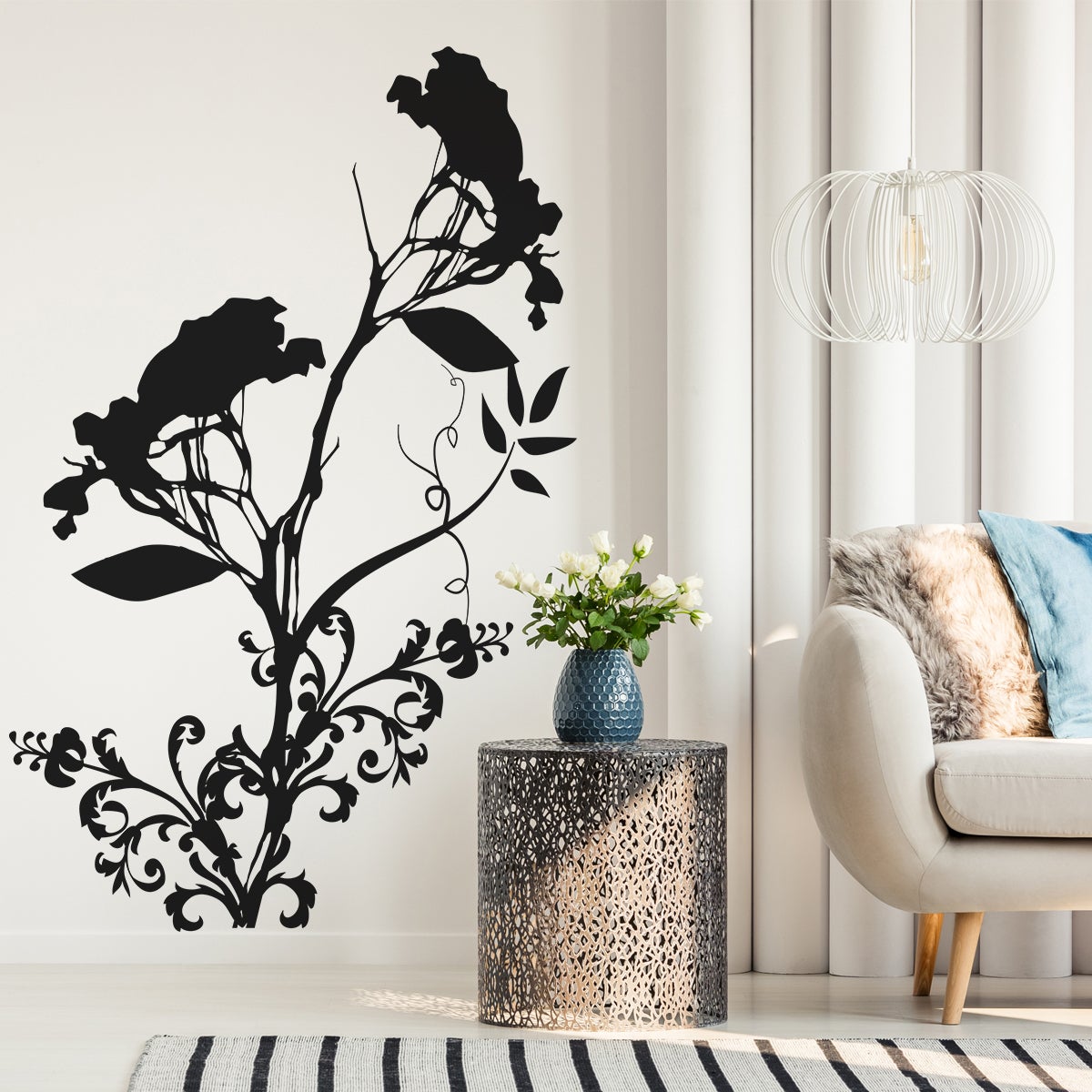 Sticker Mural - Fleurs - Noir - 57x88 cm | Leroy Merlin