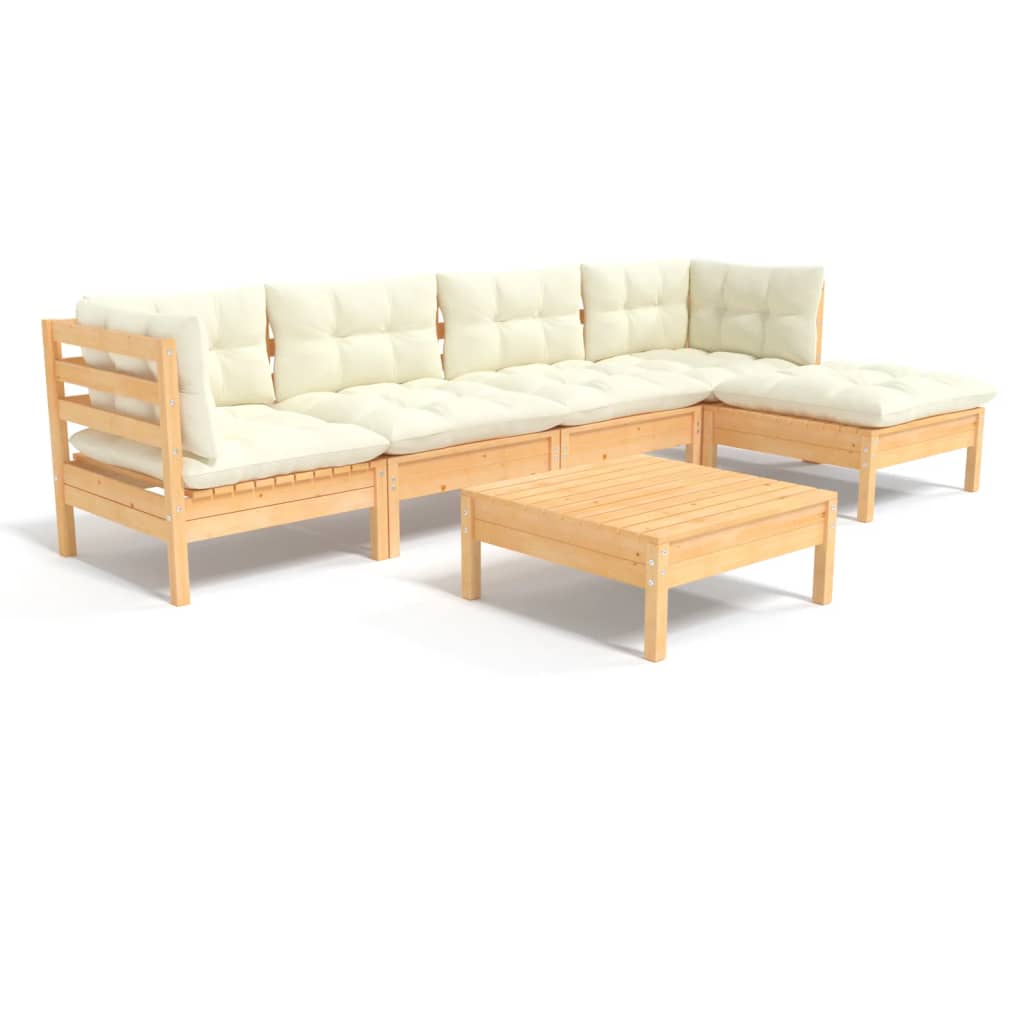 Muebles de jardín 6 piezas cojines madera de pino color crema | Leroy ...