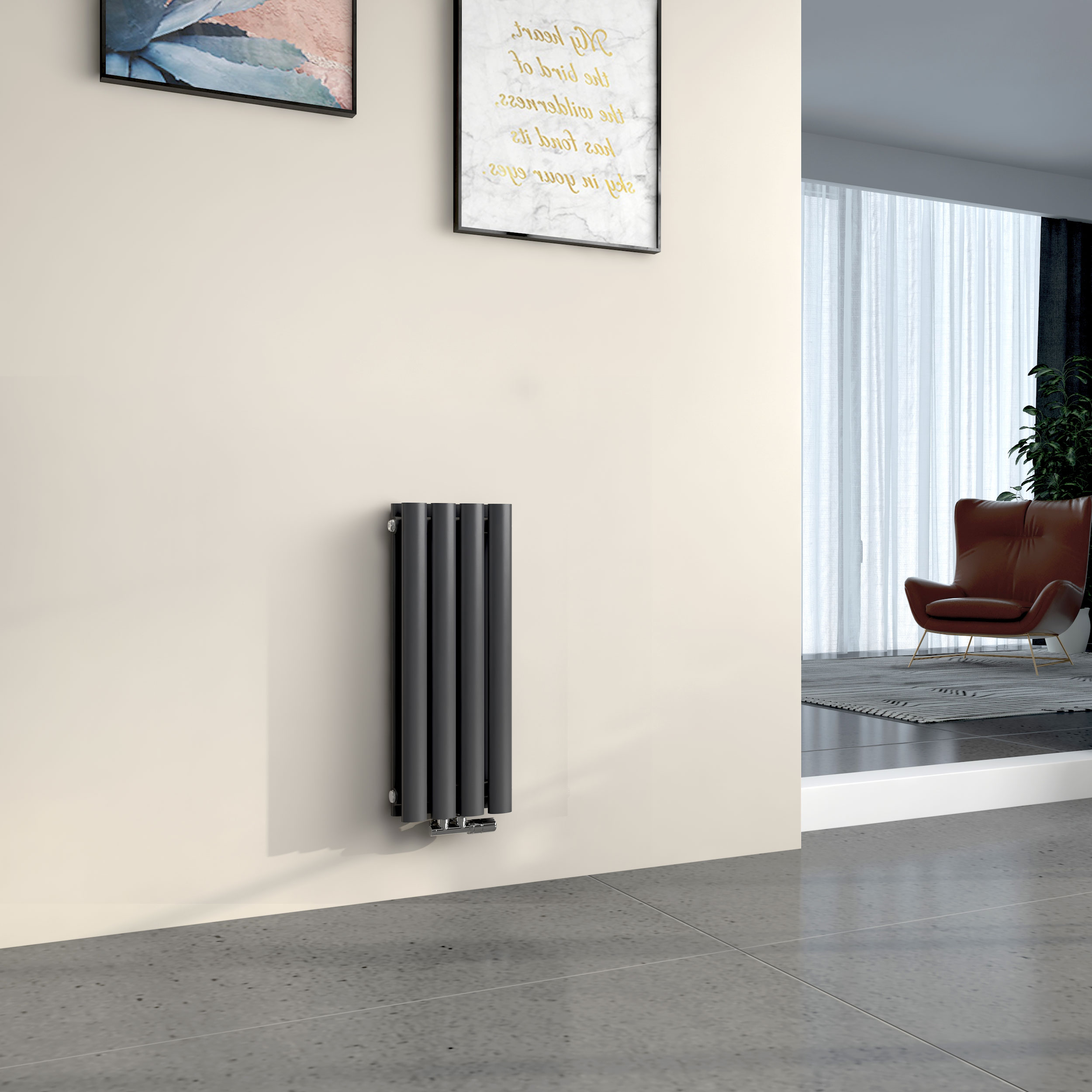 EMKE Radiateur eau chaude en acier Tube Rond Radiateur Mural Anthracite 60x24cm 248W Double ...